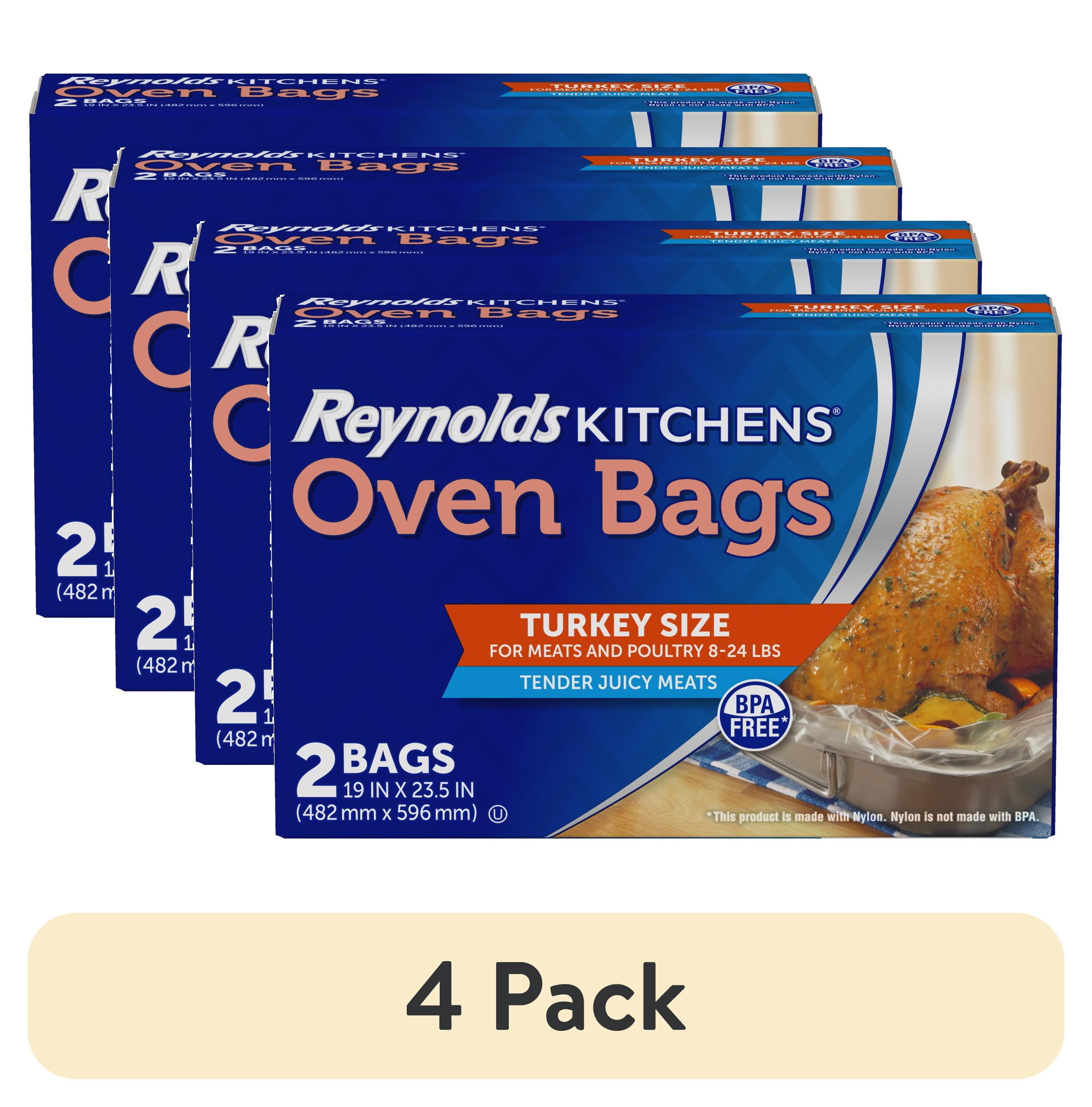 (4 pack) Reynolds Kitchens Turkey Size Oven Bags, Holds Up to 24 pounds ...