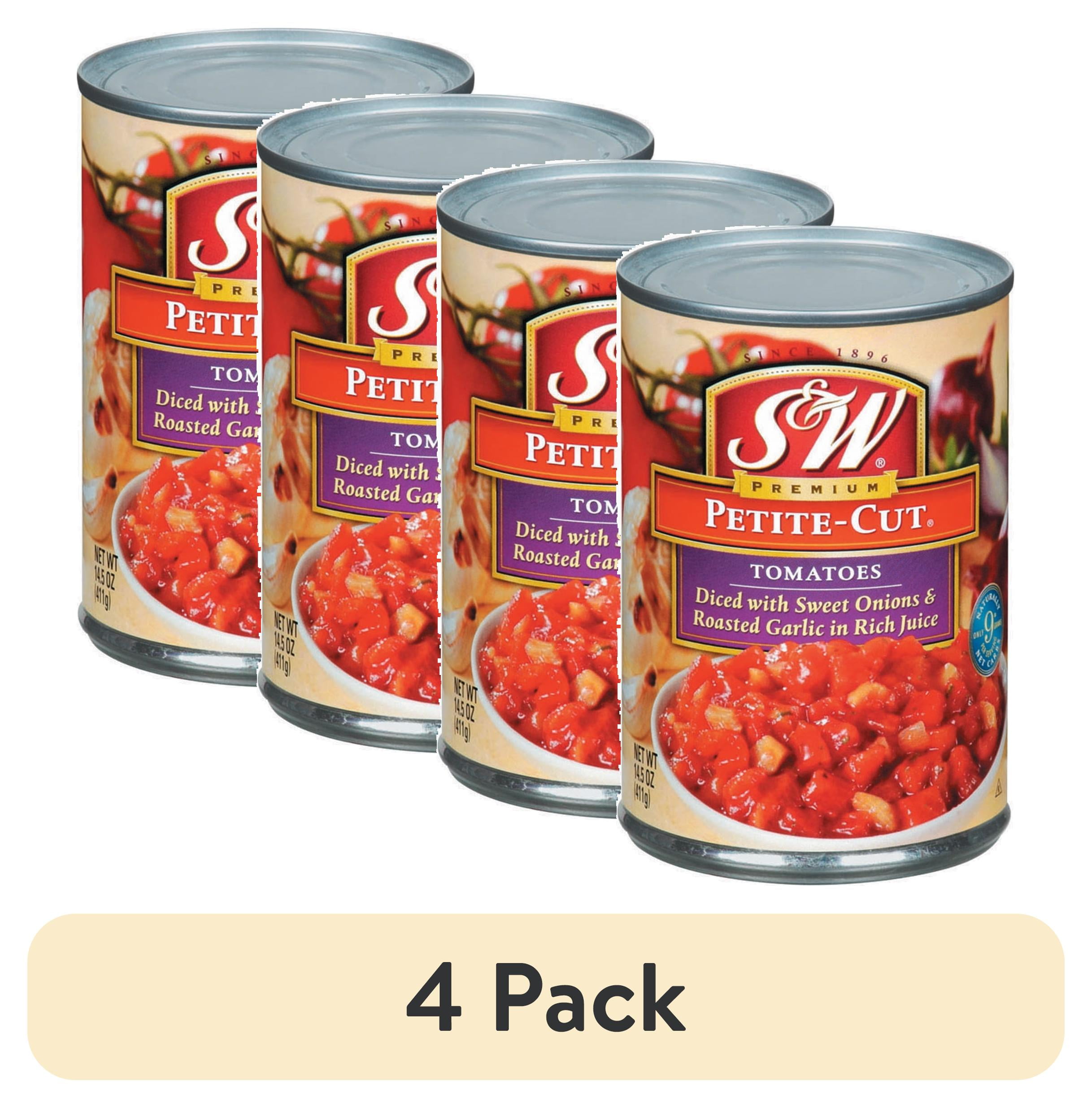 (4 pack) S&W Petite Cut Diced Tomatoes Onions Garlic, 14.5 oz Can ...