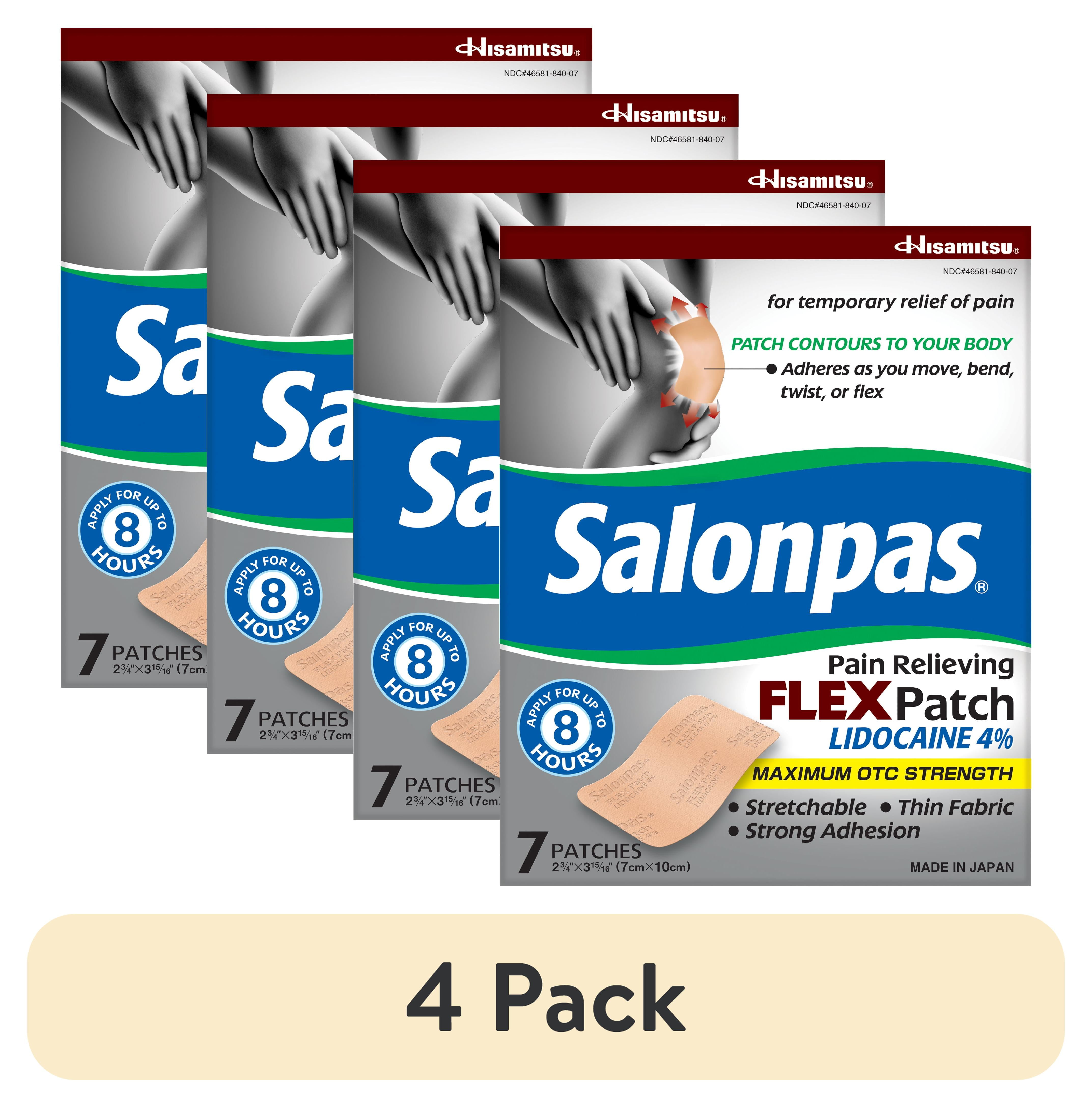 (4 pack) Salonpas Maximum Strength Flex Pain Relief Patch Lidocaine 8 ...