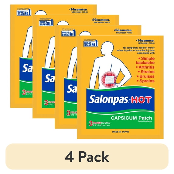 (4 pack) Salonpas Hot Large, Unscented Pain Relief Patch with Capsicum ...