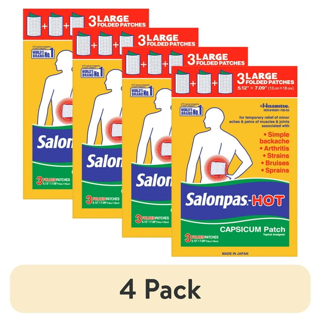 (4 pack) Salonpas Hot Large, Unscented Pain Relief Patch with Capsicum ...
