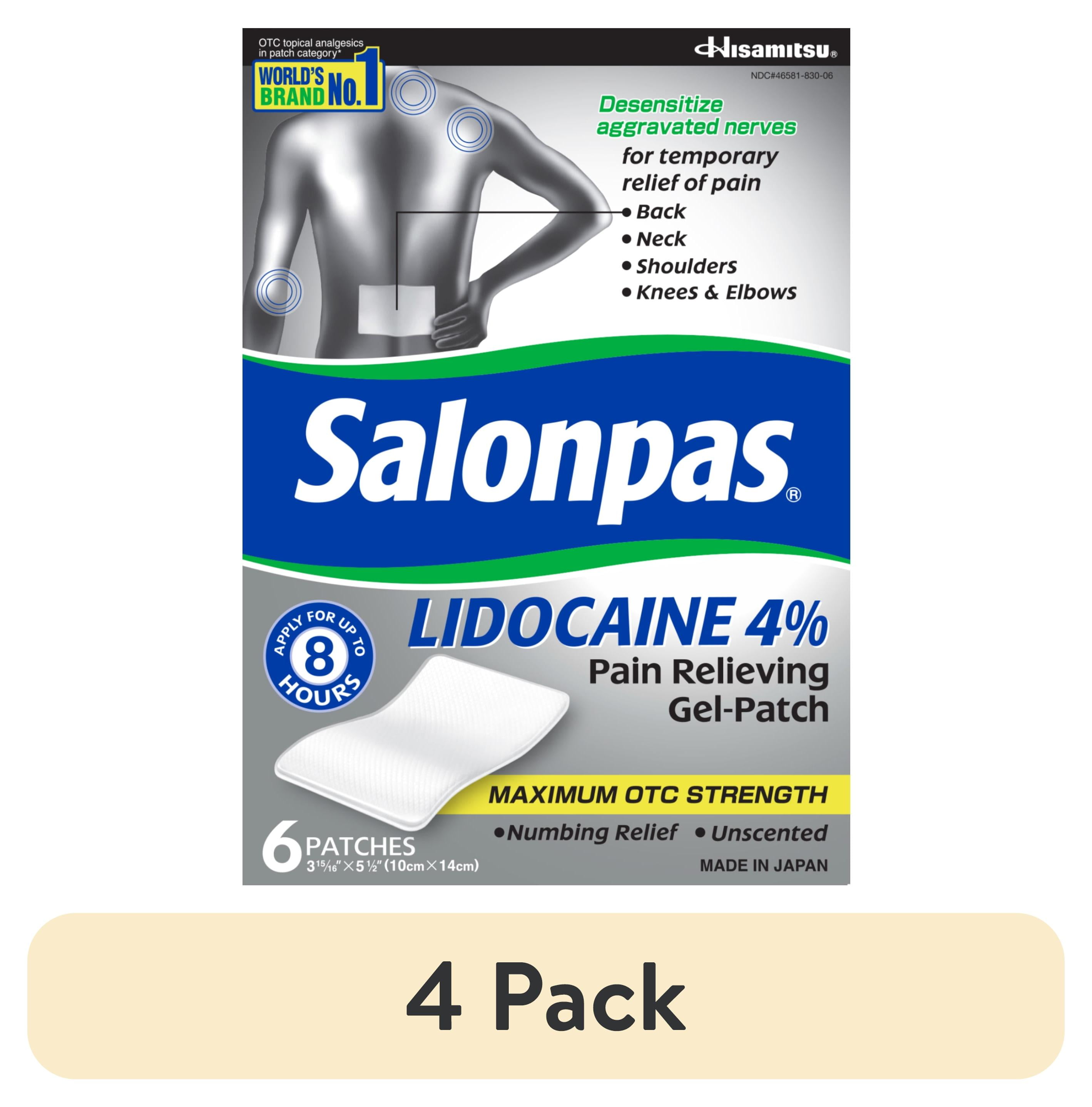 (4 pack) Salonpas Lidocaine Pain Relieving Gel-Patch with Maximum ...
