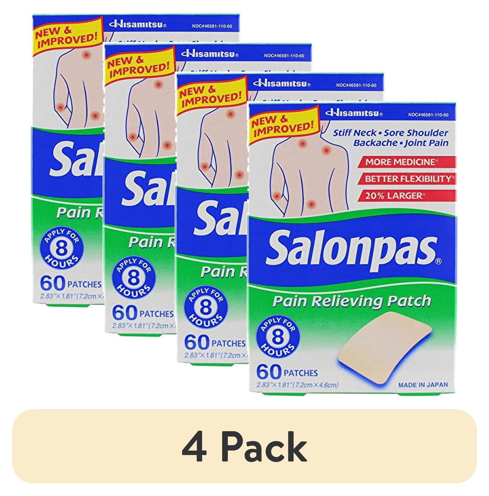 (4 pack) Salonpas Pain Relieving Patch, 8-Hour Pain Relief, 60 Patches ...