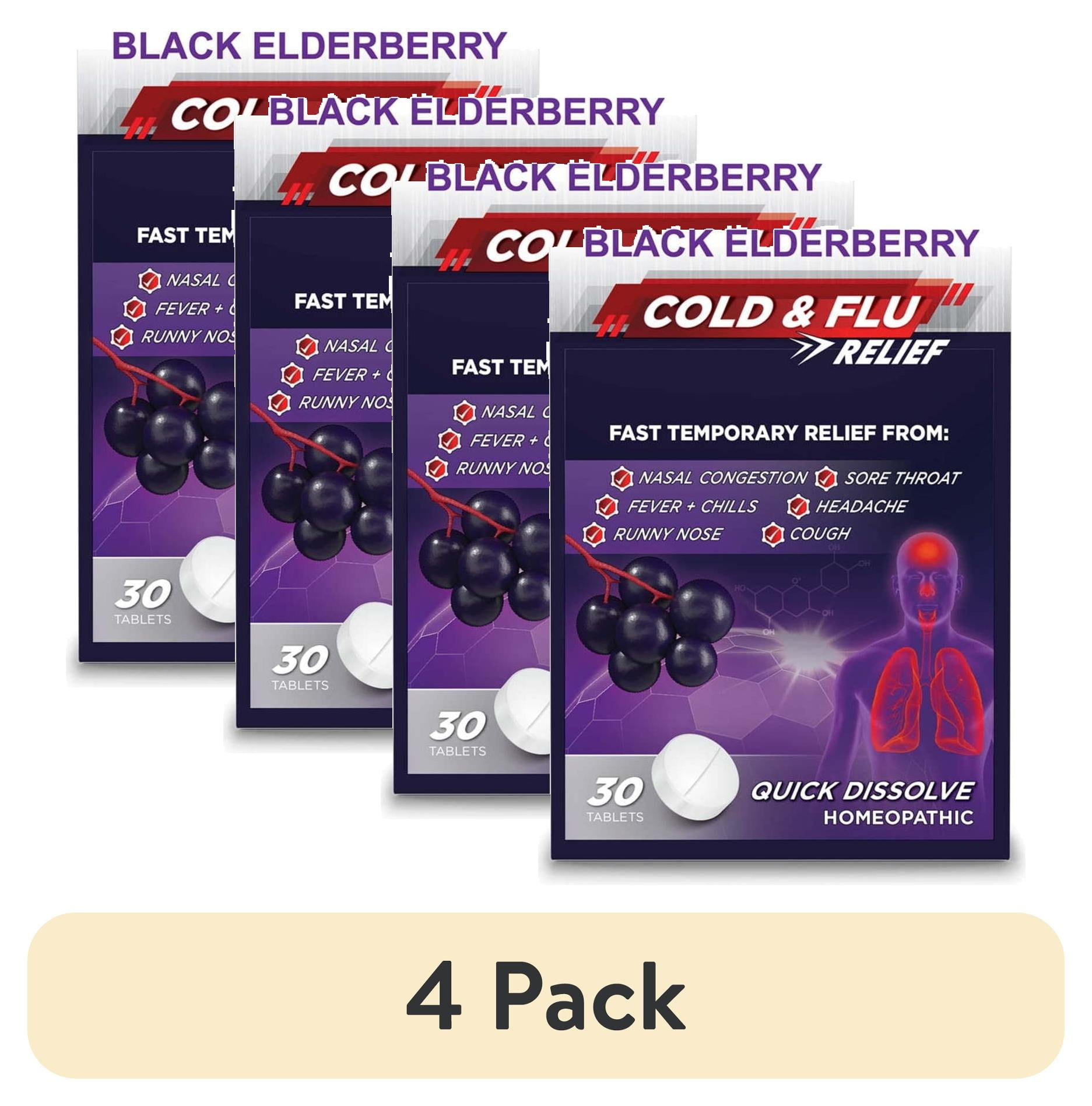 (4 pack) Sambucol Elderberry Cold and Flu Relief Tablets, Homeopathic ...