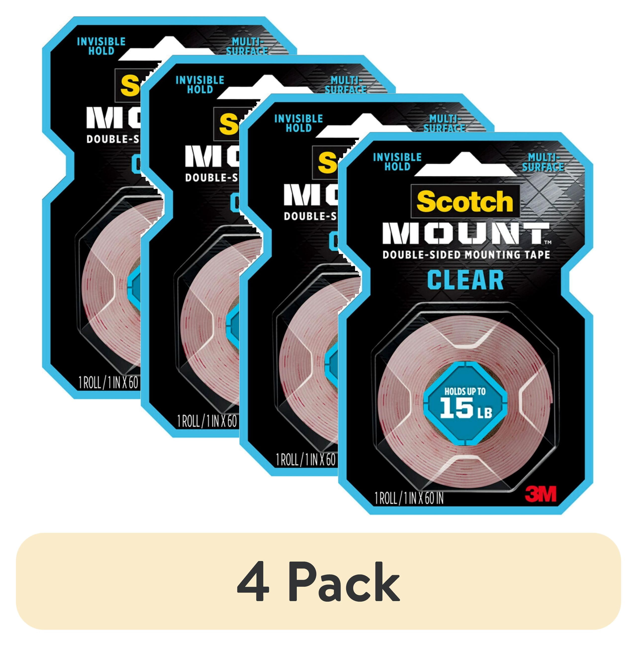 (4 pack) Scotch-Mount Clear Double-Sided Mounting Tape, 1 in x 60 in, 1 ...