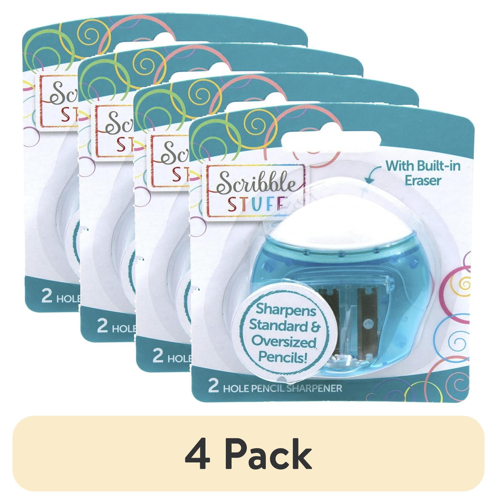 (4 pack) Scribble Stuff 2-Hole Pencil Sharpener with Built In Eraser ...