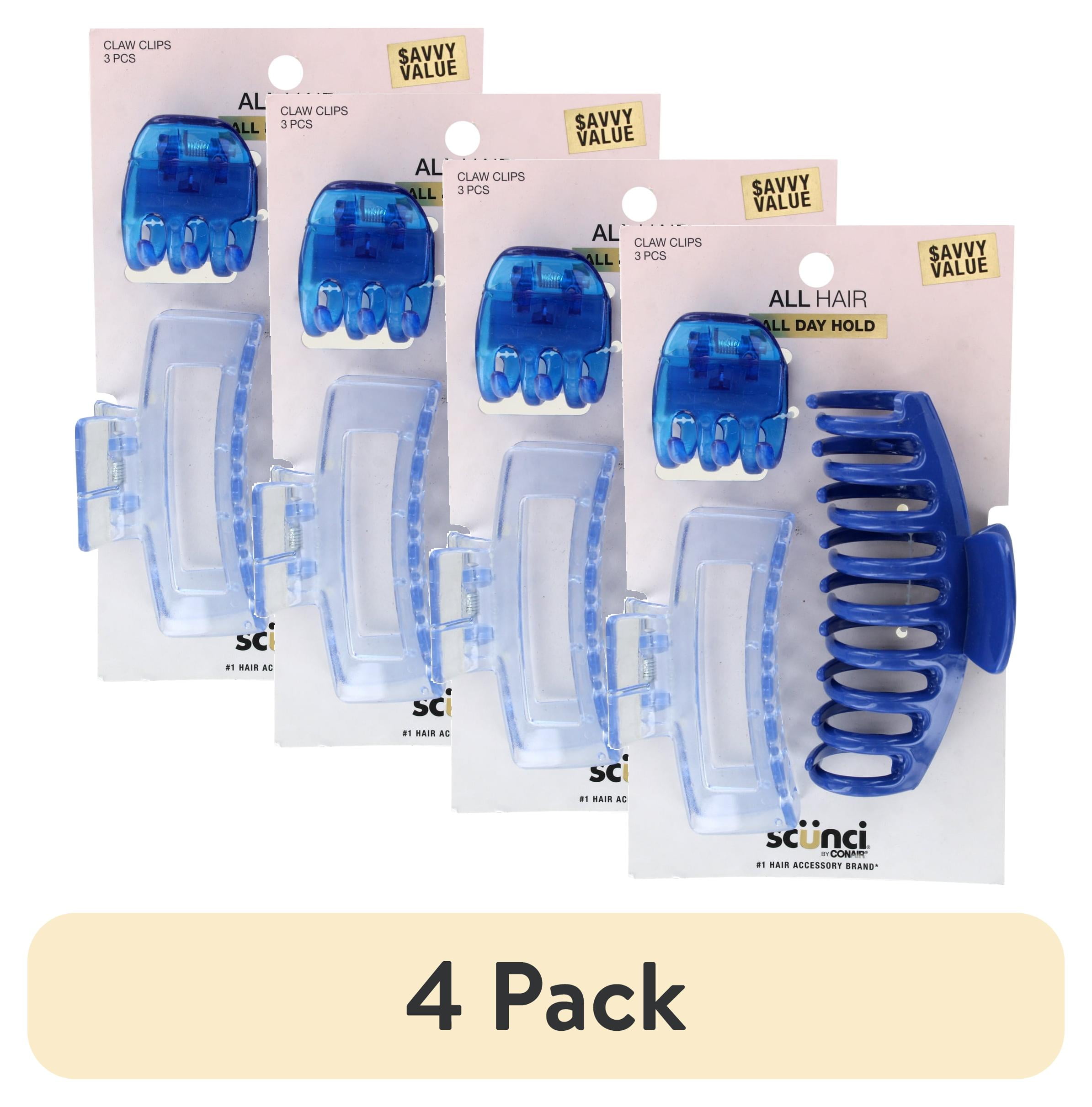 (4 pack) Scunci Jaw/Claw Clips in Assorted Shapes, Sizes & Blue Colors ...