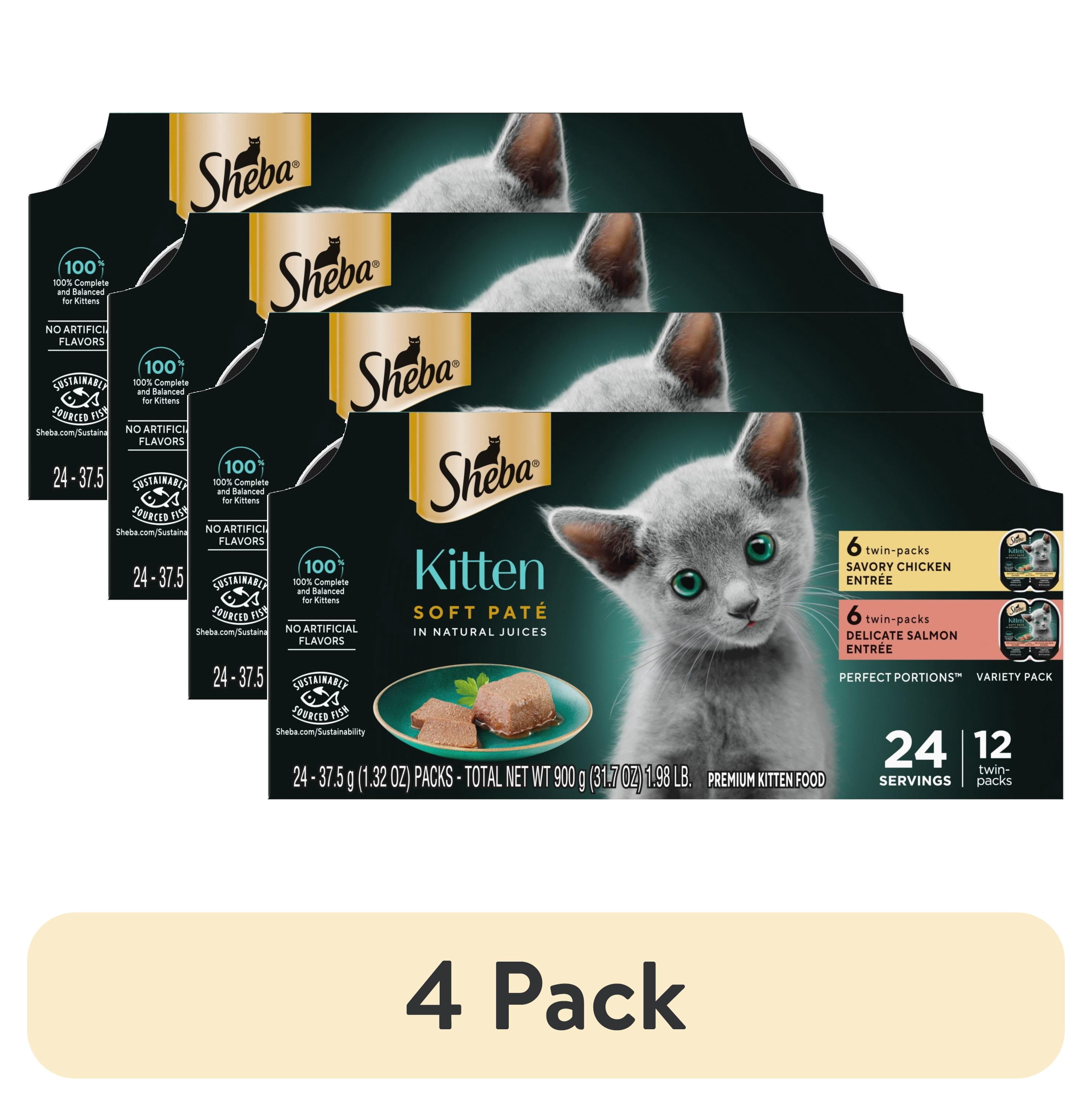 (4 pack) Sheba Perfect Portions Kitten Chicken and Salmon Entrées ...