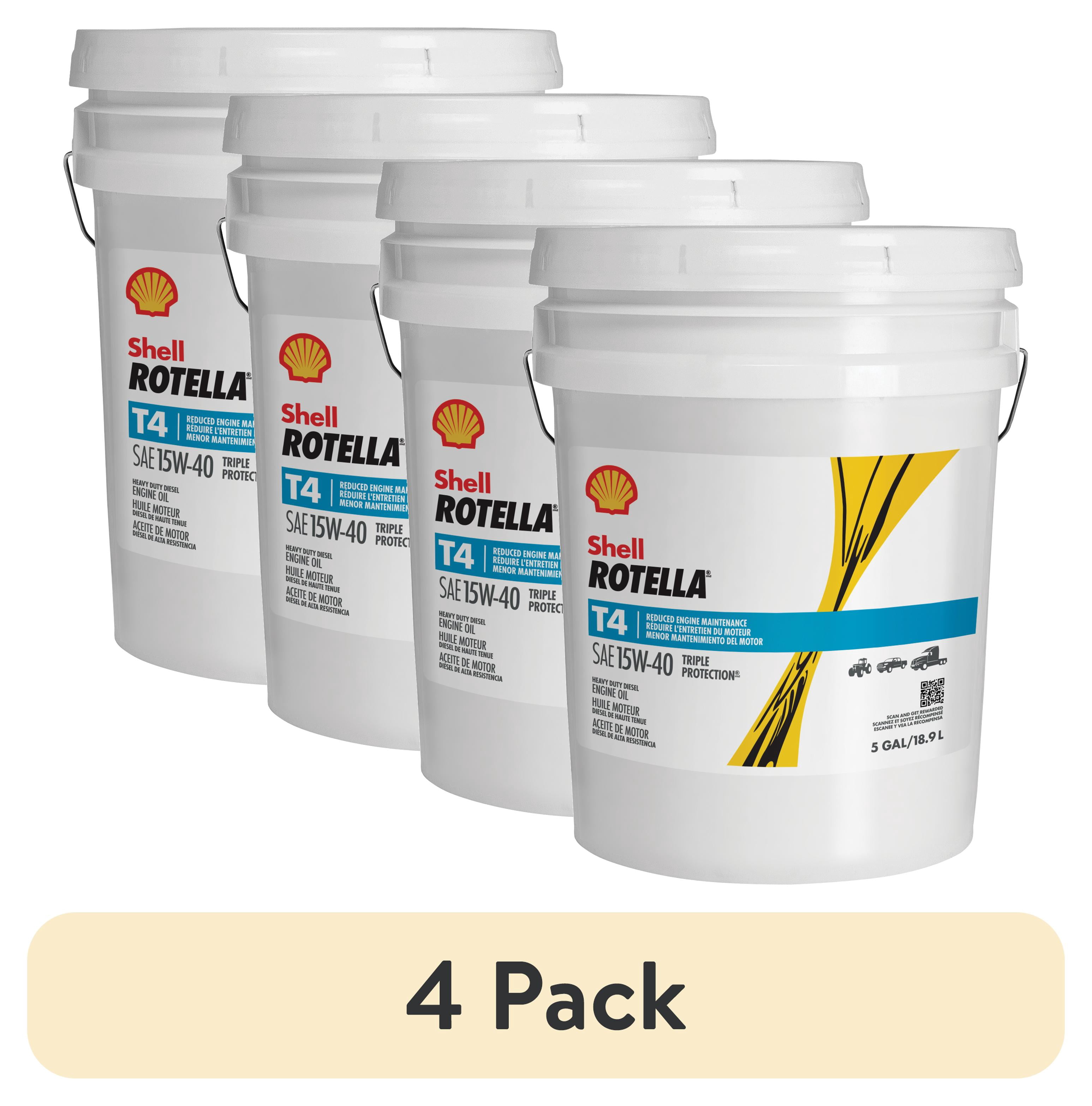 (4 pack) Shell Rotella T4 Triple Protection 15W-40 Diesel Engine Oil, 5 ...