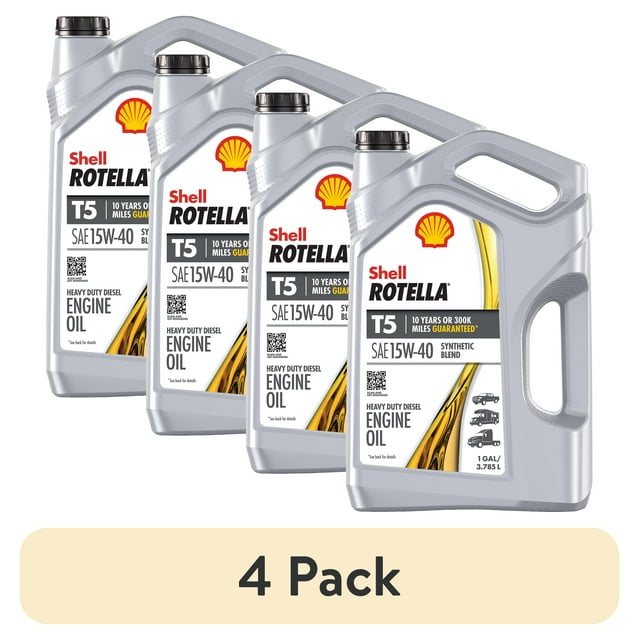 (4 pack) Shell Rotella T5 Synthetic Blend 15W-40 Diesel Engine Oil, 1 ...