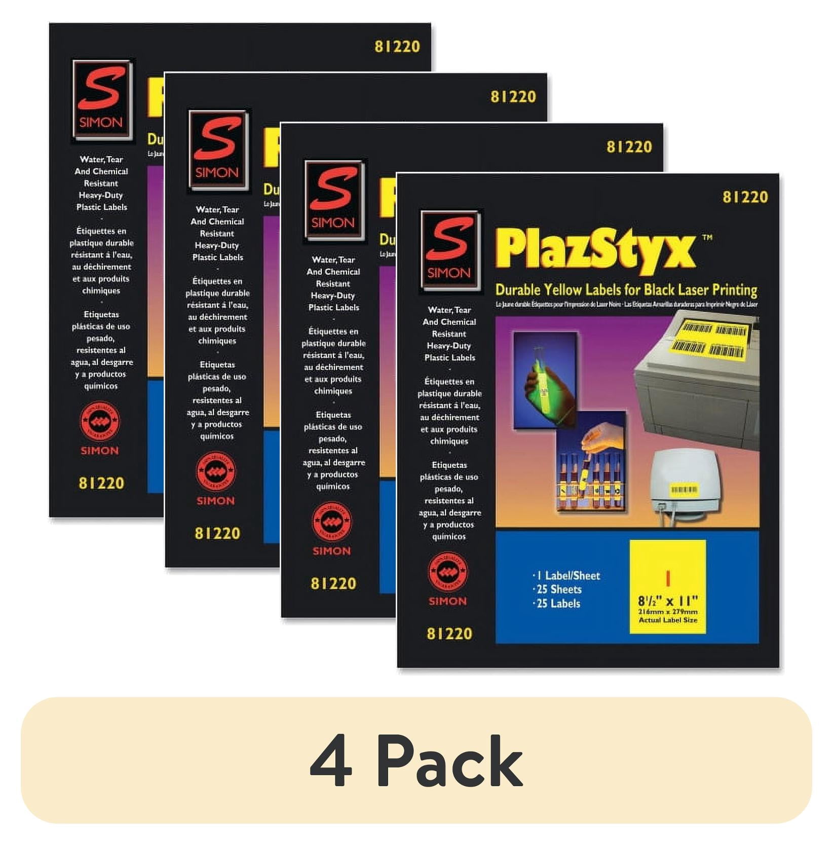 (4 pack) Simon SJ Paper PlazStyx Durable Laser Printing Labels 8.50" x ...