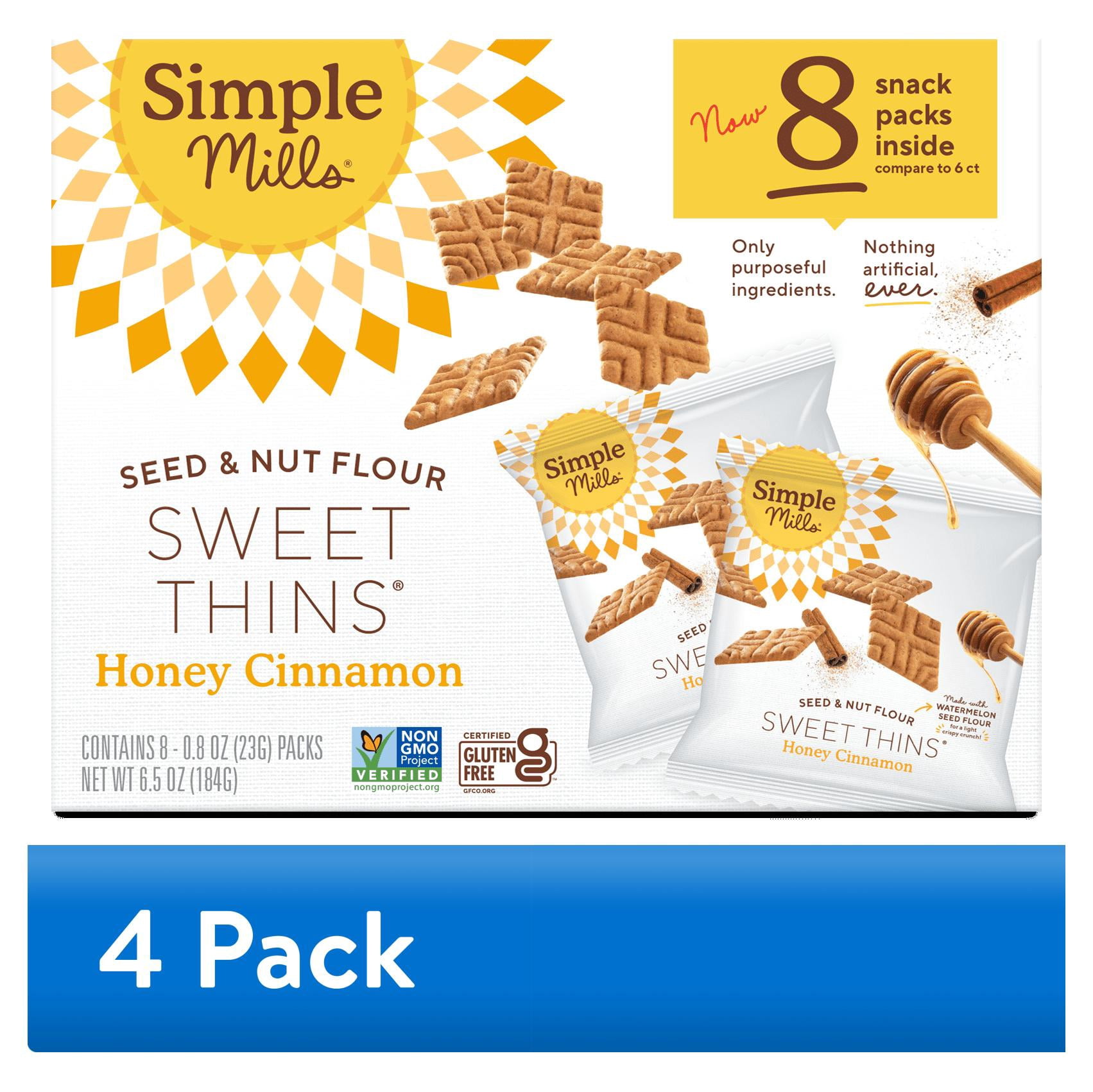 (4 pack) Simple Mills Honey Cinnamon Seed & Nut Flour Sweet Thins Snack ...