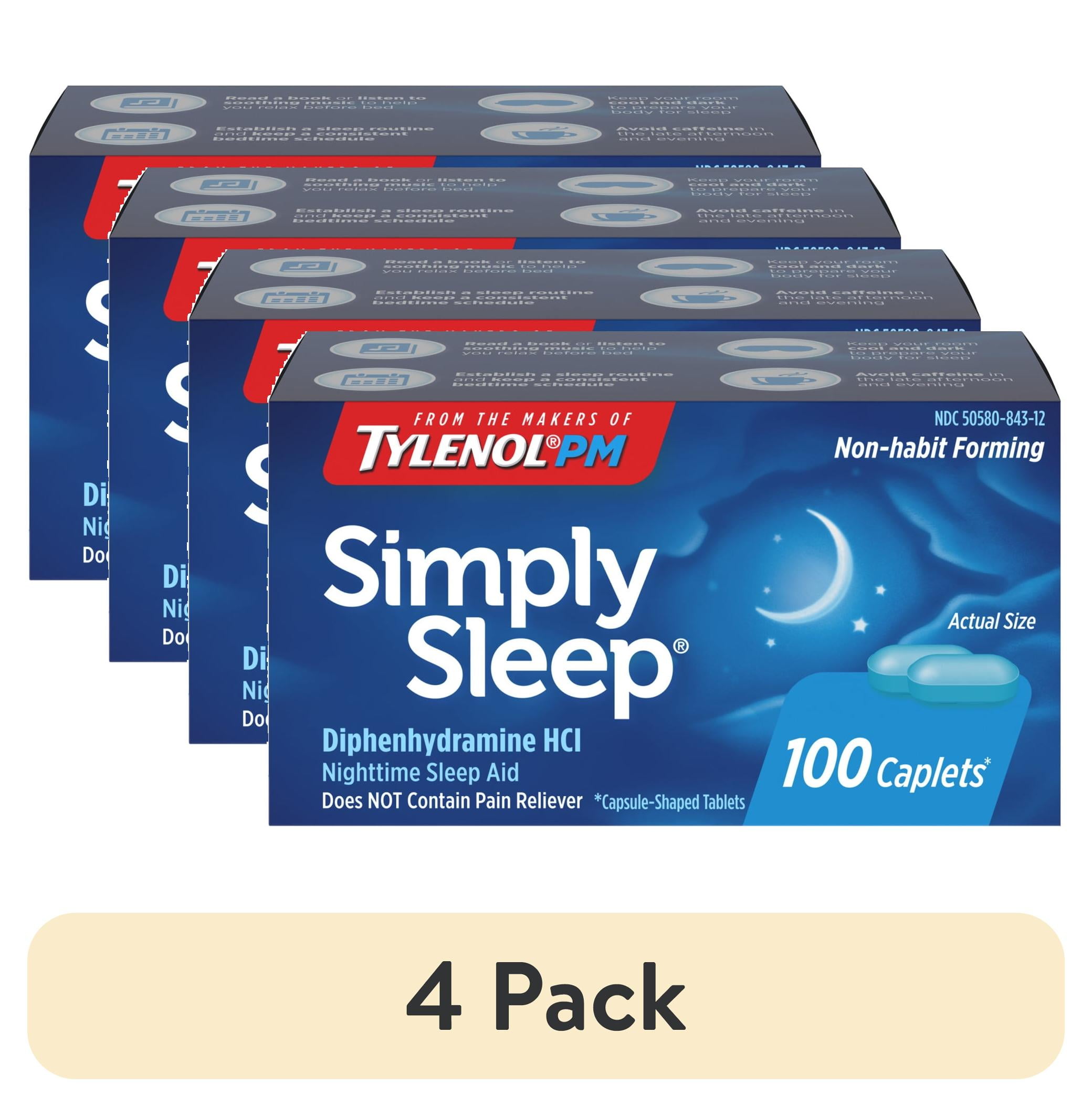 (4 pack) Simply Sleep Non-Habit Forming Nighttime Sleep Aid Caplets ...