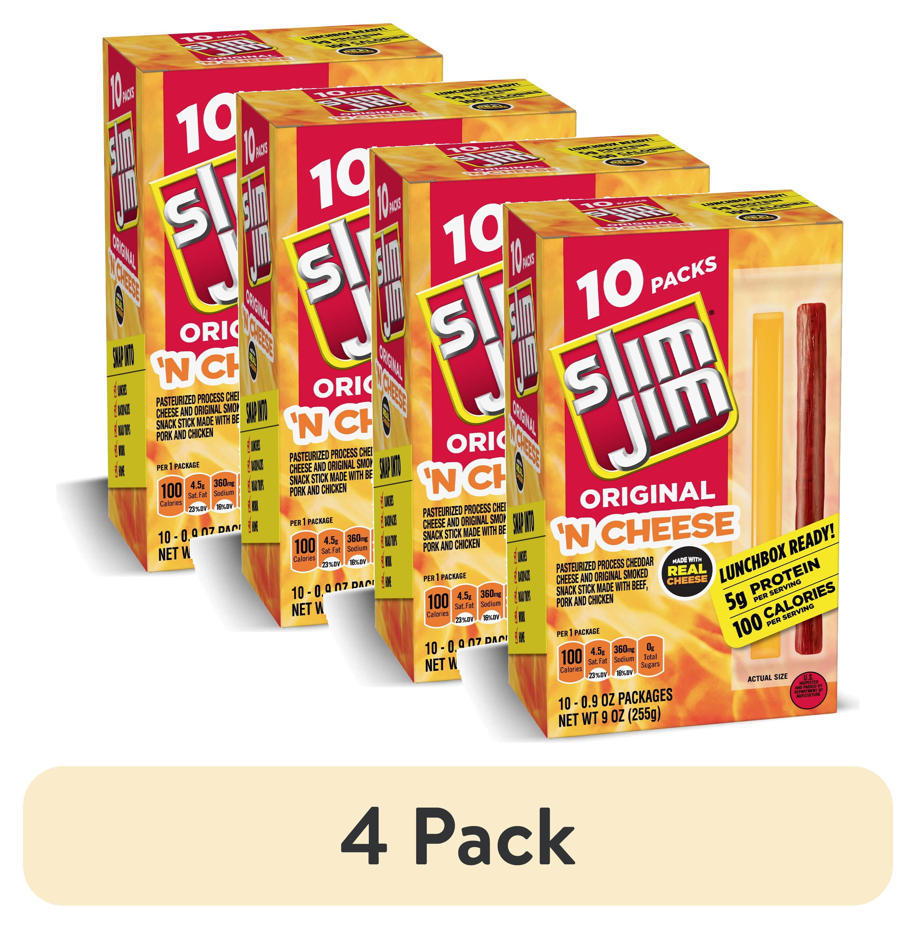 (4 pack) Slim Jim Beef 'N Cheese Smoked Meat Sticks, Original Flavor ...
