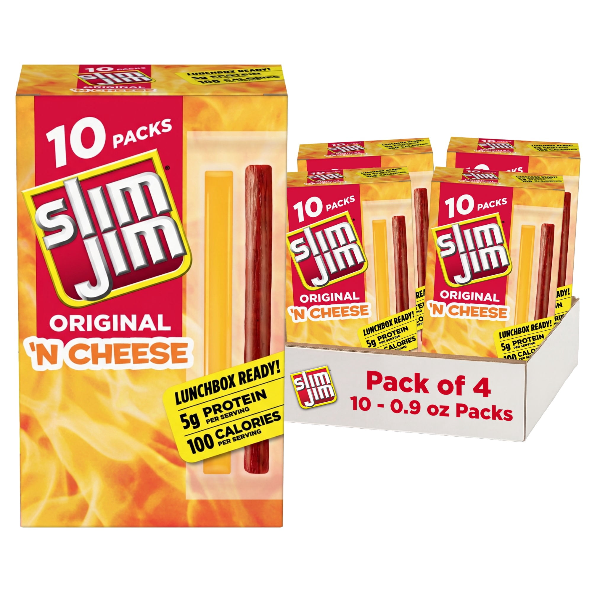 (4 pack) Slim Jim Beef 'N Cheese Smoked Meat Sticks, Original Flavor ...