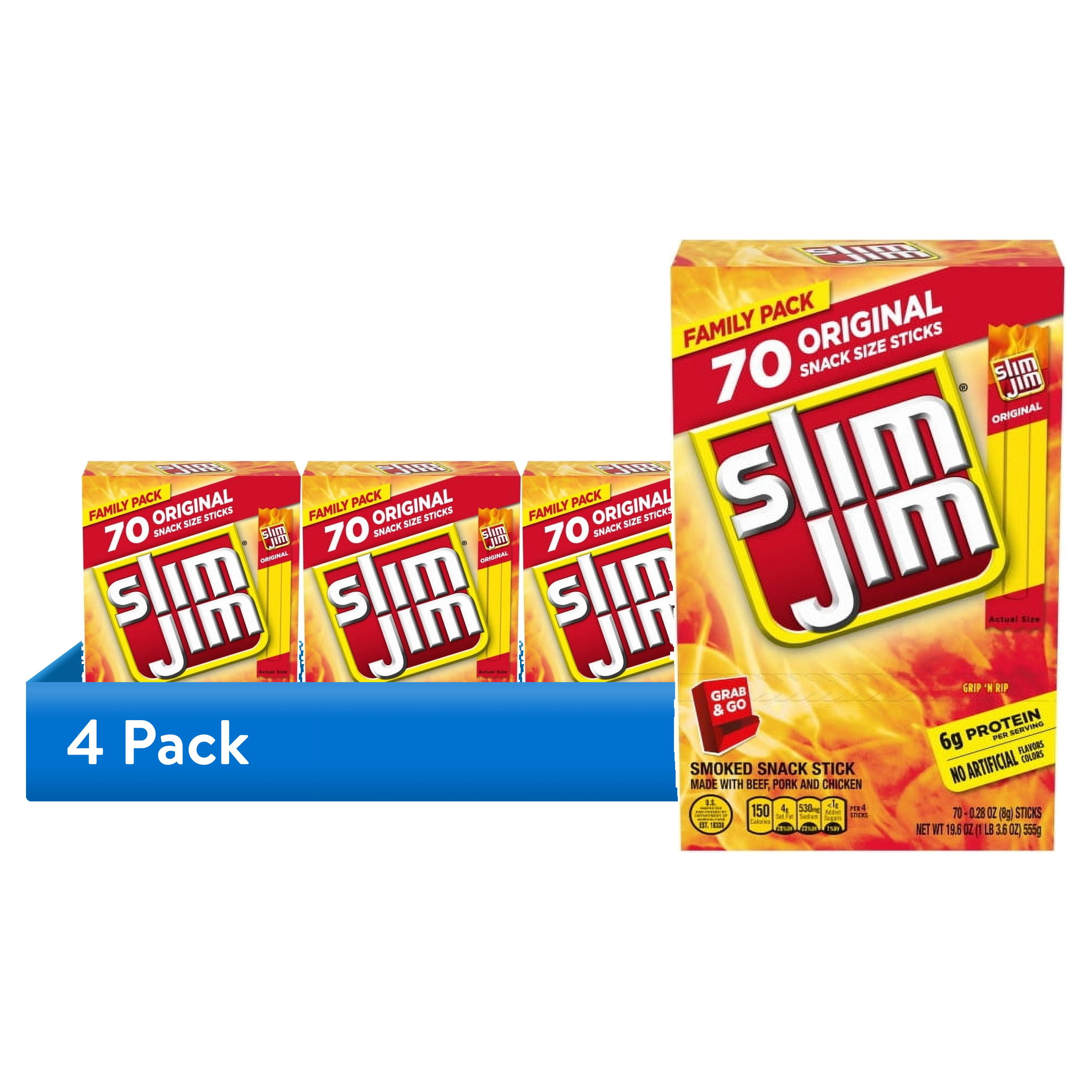 (4 pack) Slim Jim Original Snack Sticks 19.6oz 70 Count Multipack Box ...