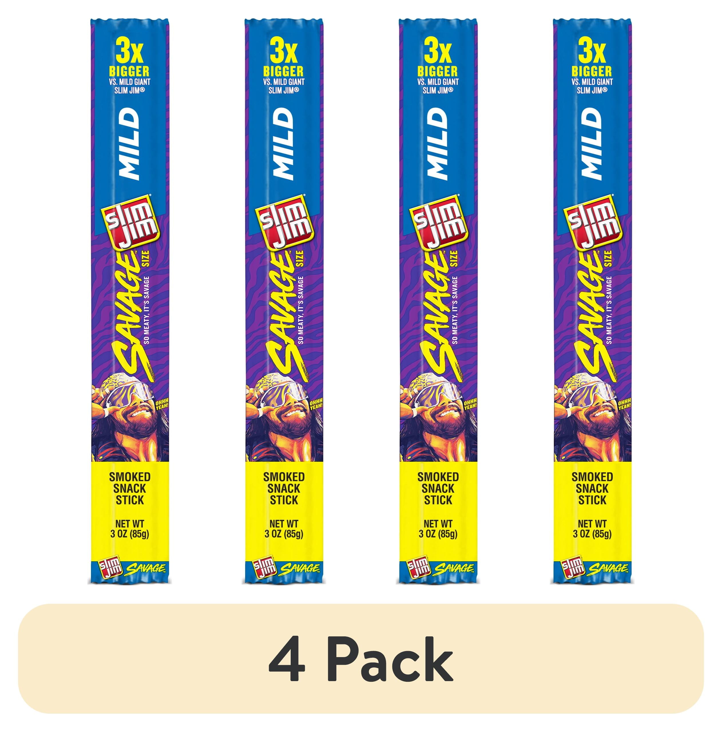 (4 pack) Slim Jim Savage Smoked Meat Sticks, Mild Flavor, 18g Protein Per Stick, 3.0 oz ...