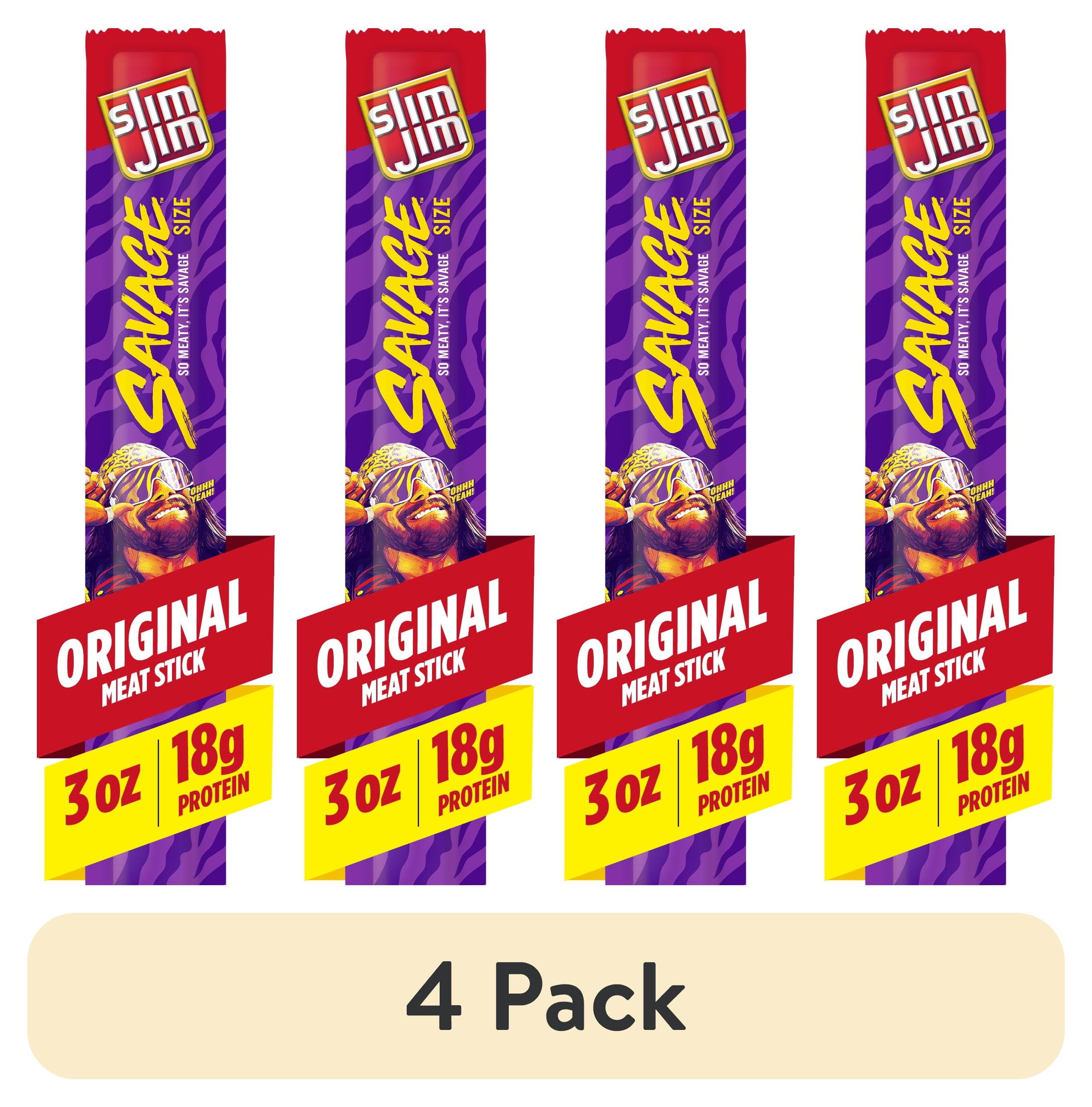 (4 pack) Slim Jim Savage Smoked Meat Sticks, Original Flavor, High ...