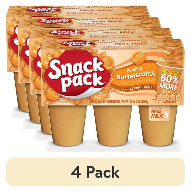(4 pack) Snack Pack Super Size Butterscotch Pudding, 5.5 oz Pudding ...