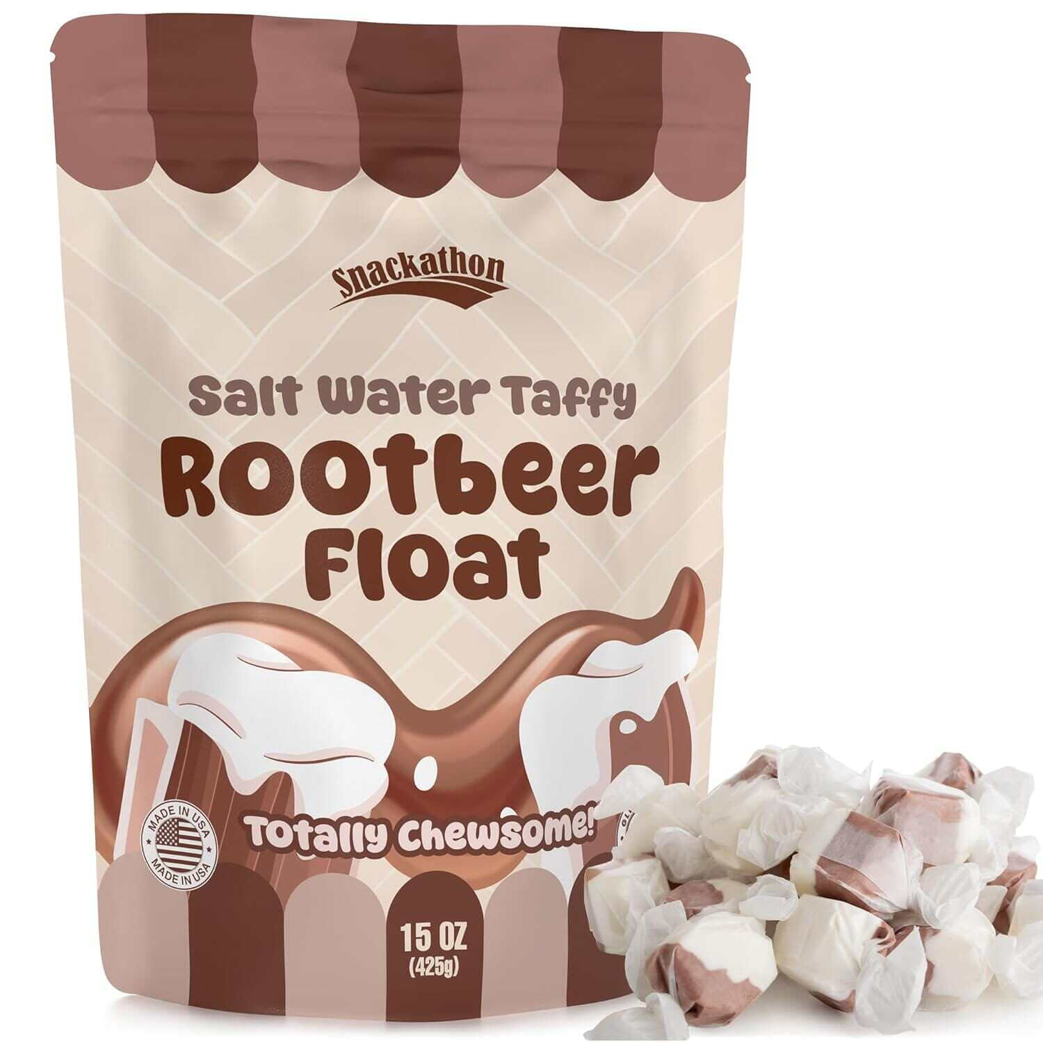 (4 pack) Snackathon Salt Water Taffy, Root Beer Float, 15 oz Singe ...