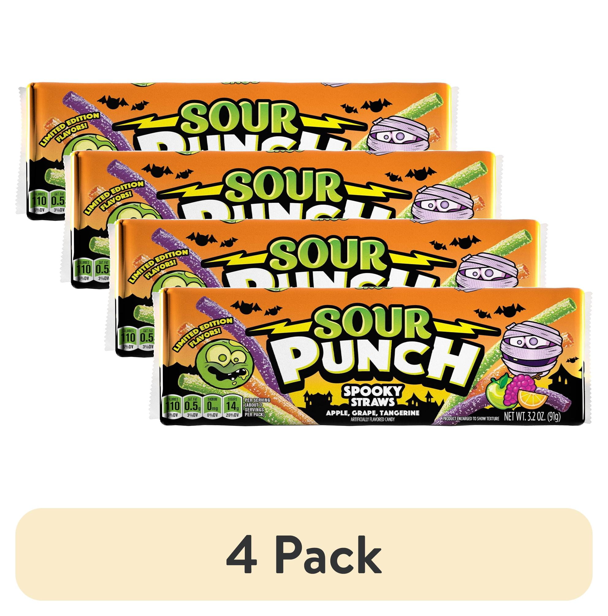 (4 pack) Sour Punch Spooky Straws Chewy Halloween Candy, 3.2oz Tray ...