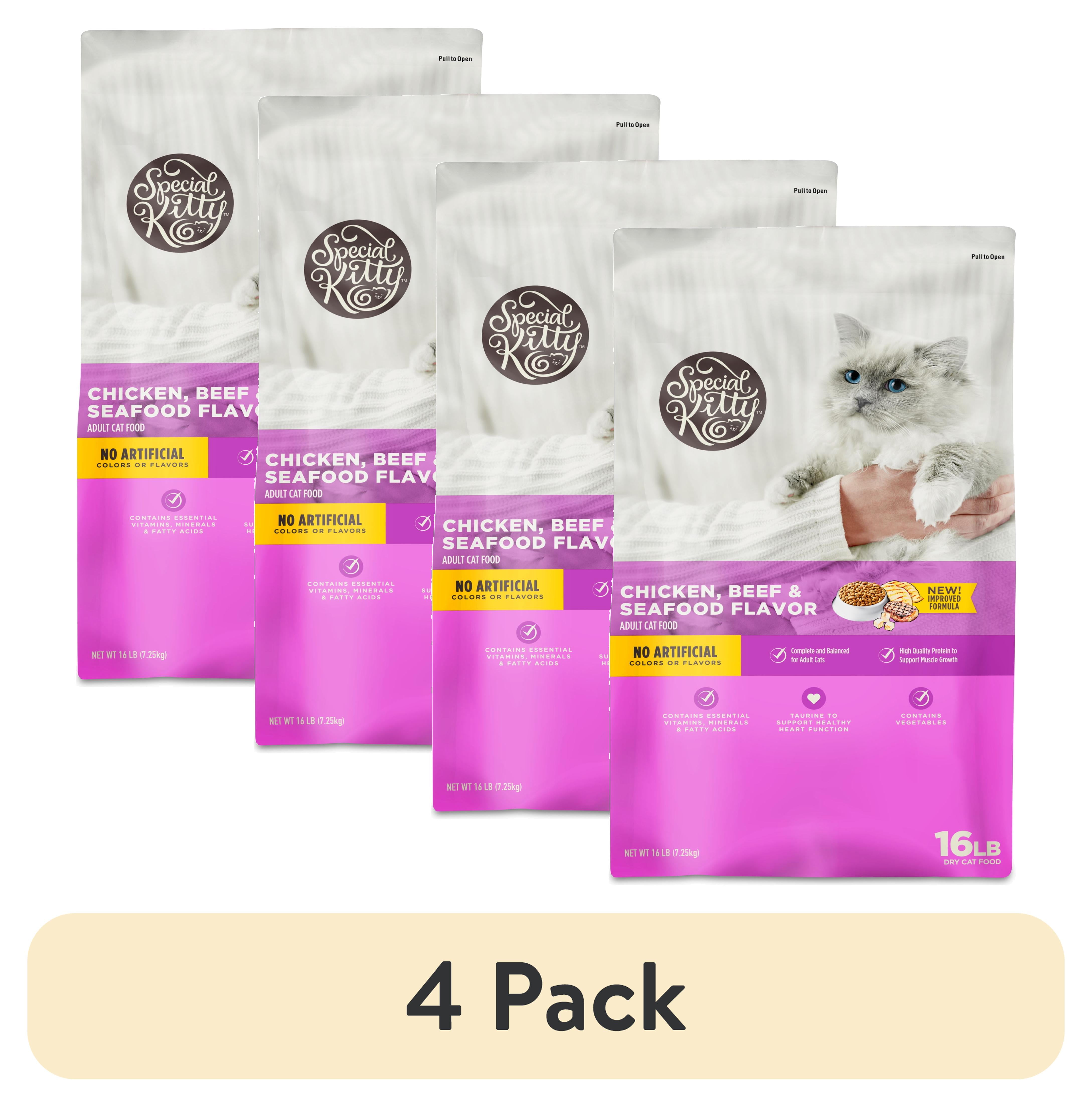 (4 pack) Special Kitty Chicken, Beef, & Seafood Flavor Dry Cat Food, 16 ...