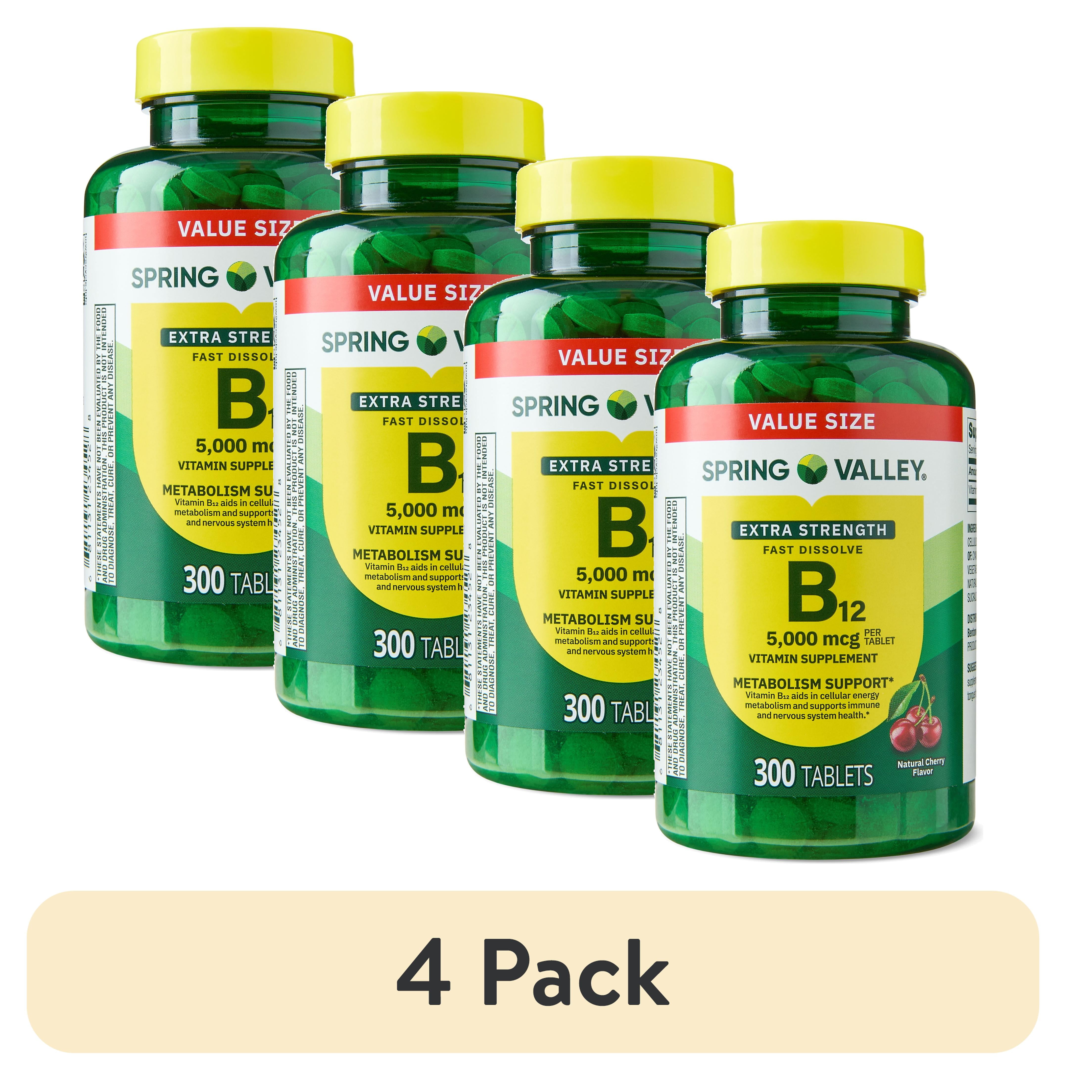 (4 pack) Spring Valley Extra Strength Vitamin B12 Supplement, Cherry ...