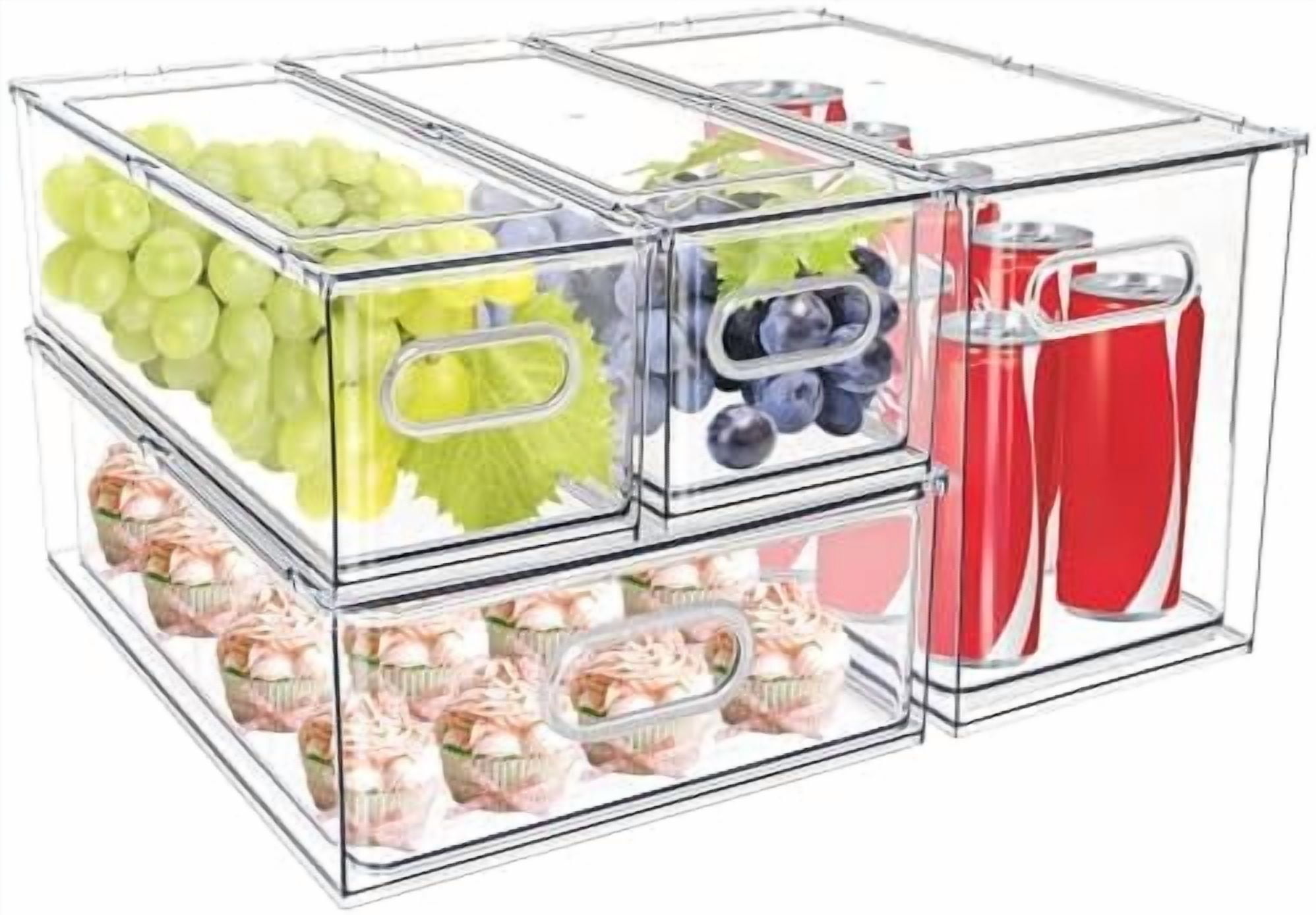 4 pack Stackable Fridge Drawers Pull-Out Bins Divided Produce Saver ...