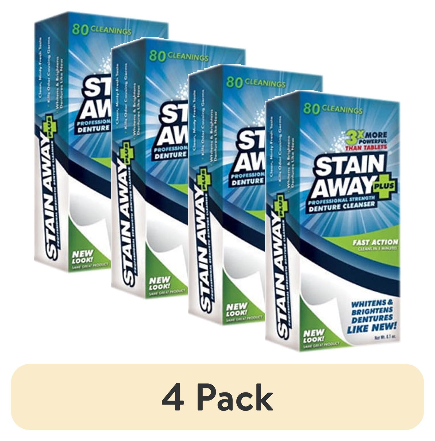 (4 pack) Stain Away Plus Antibacterial Denture Cleanser, 5-Minute Fast ...