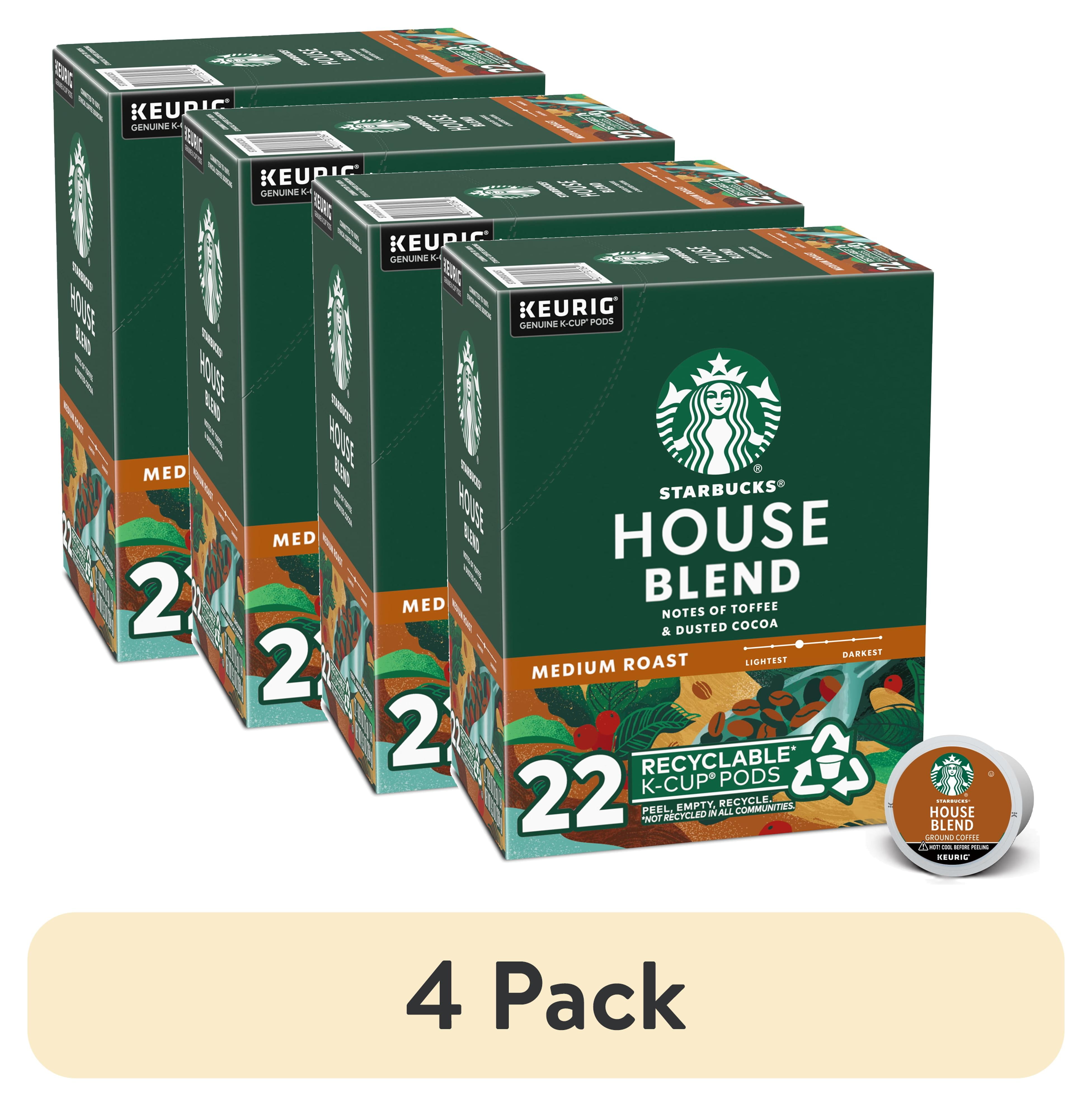 (4 pack) Starbucks House Blend, Medium Roast K-Cup Coffee Pods, 22 ...