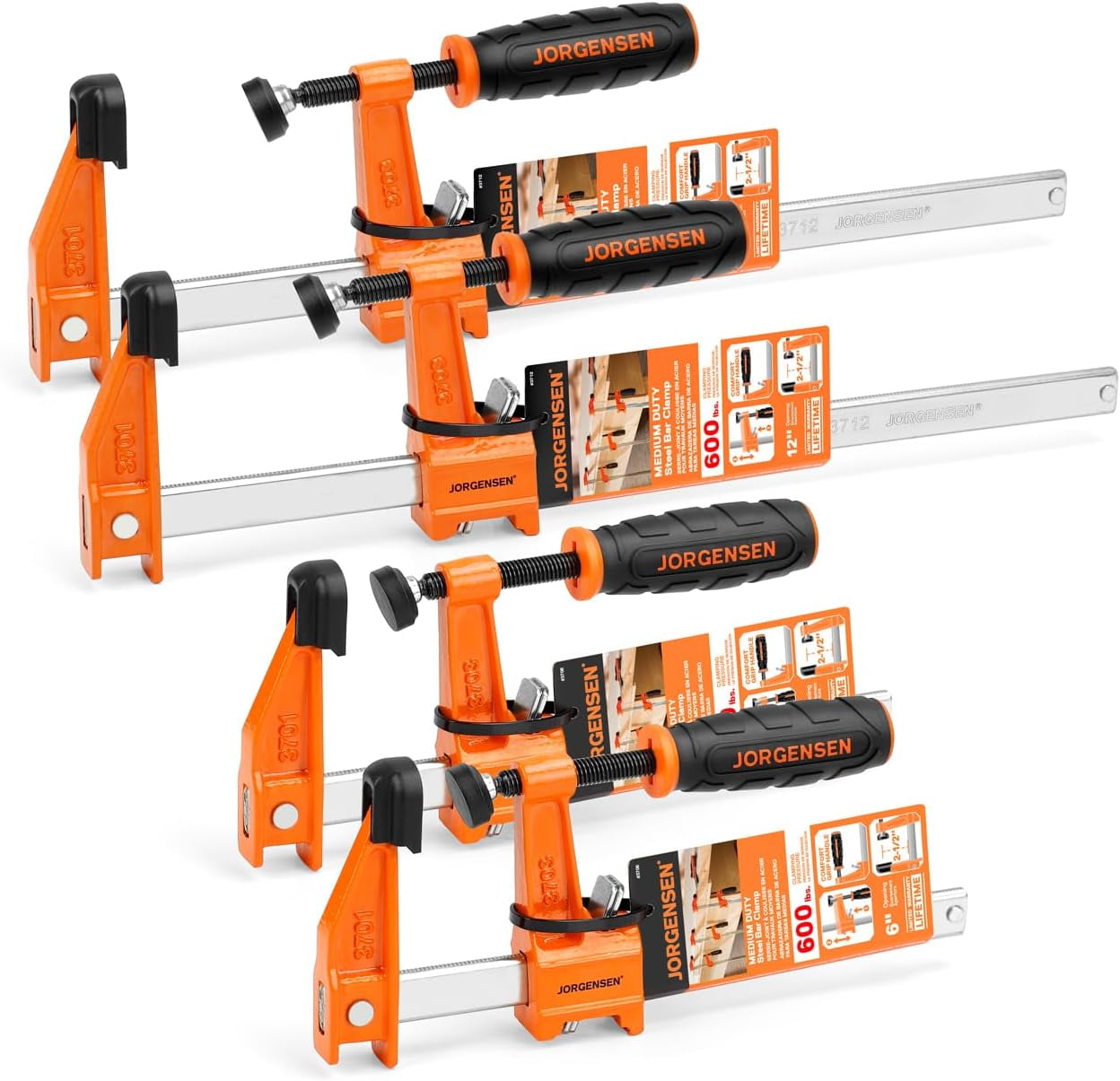 4-pack Steel Bar Clamps Set, 6-inch (2) & 12-inch (2), 600 Lbs Load ...