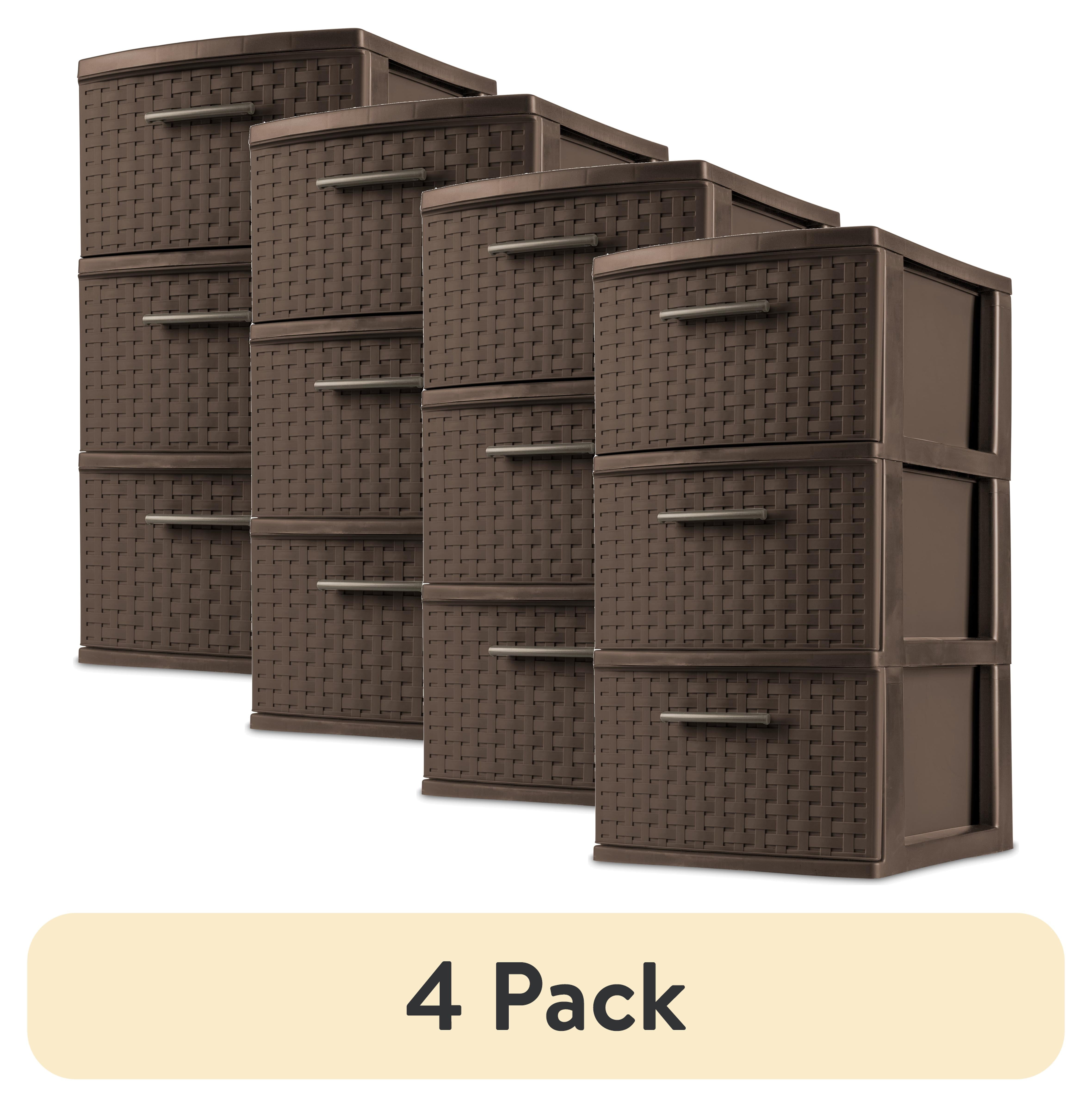 (4 pack) Sterilite 3 Drawer Weave Tower, Plastic Décor Drawers with ...
