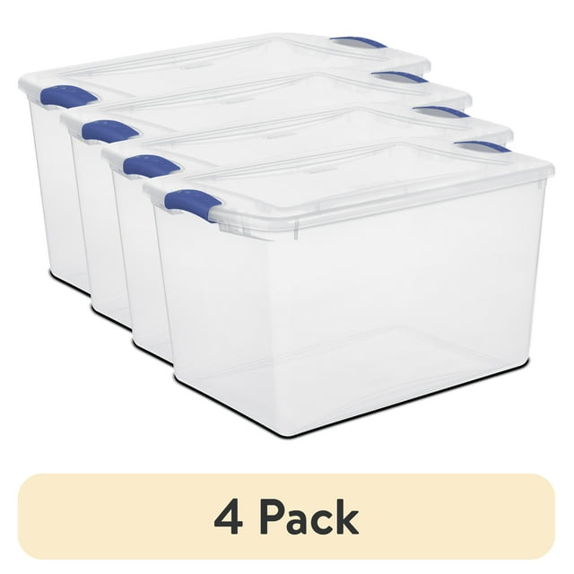 (4 pack) Sterilite 66 Quart Latch Box, Clear Plastic Storage Bin with ...