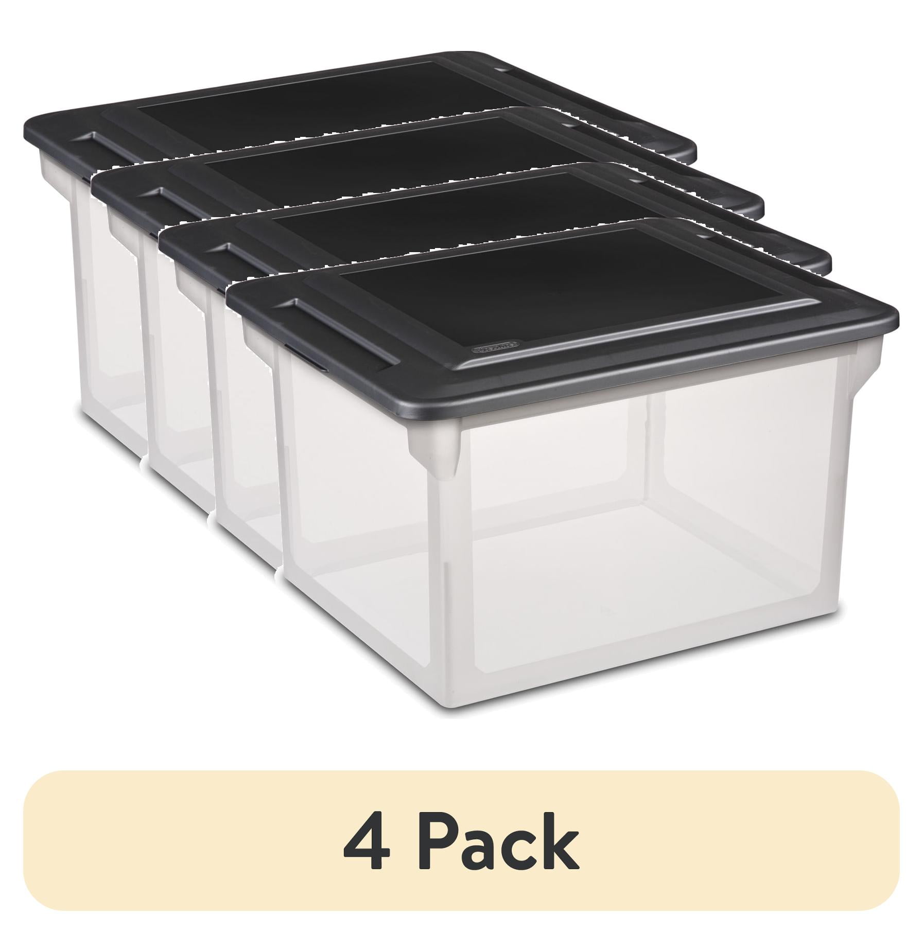 (4 pack) Sterilite File Box, Clear Plastic Bin with Black Lid, Letter ...