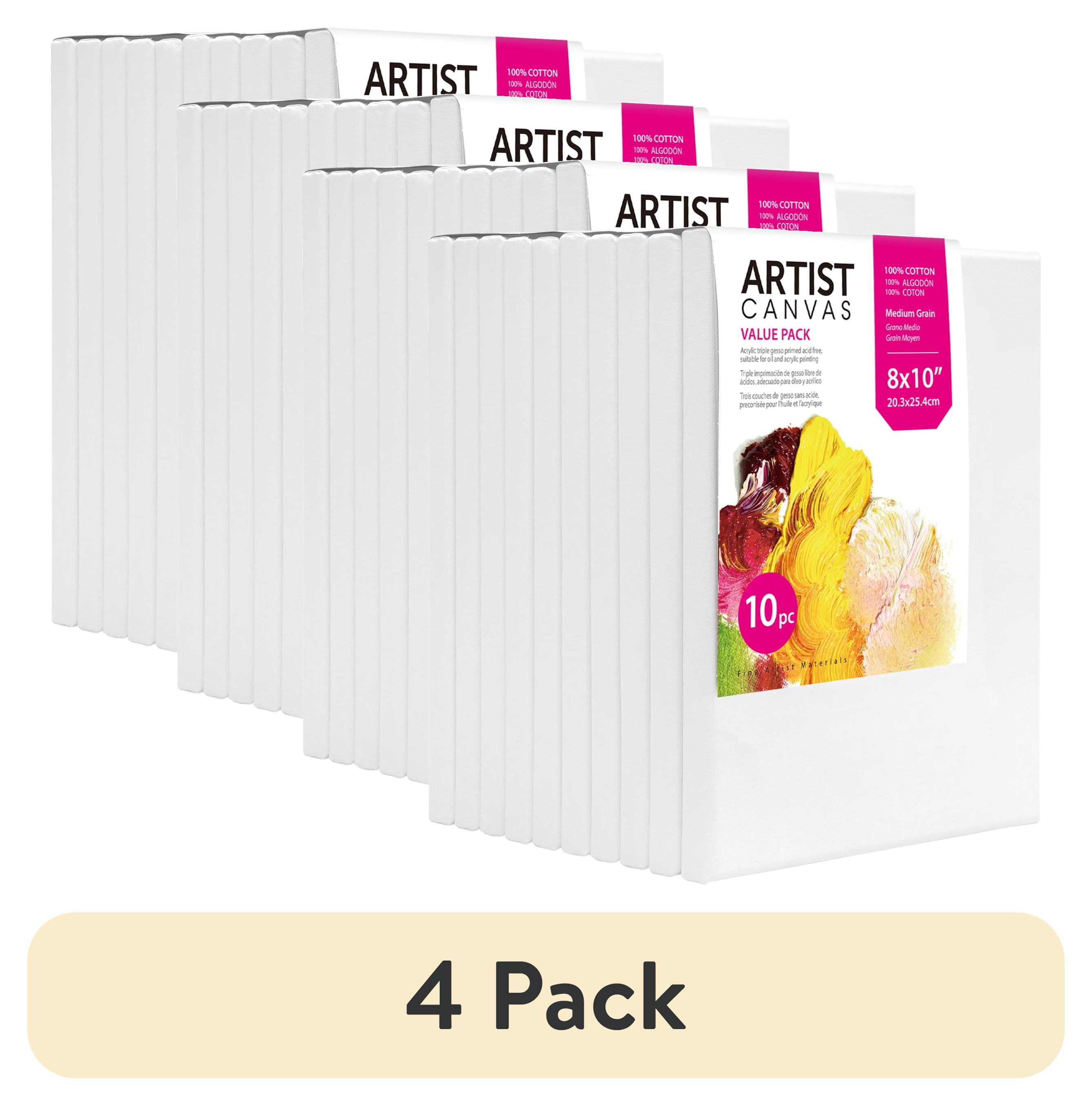 (4 pack) Studio Stretched Canvas, 8"X10", 10 Pack, 100% Cotton Acid Free, White, Academic Canvas ...