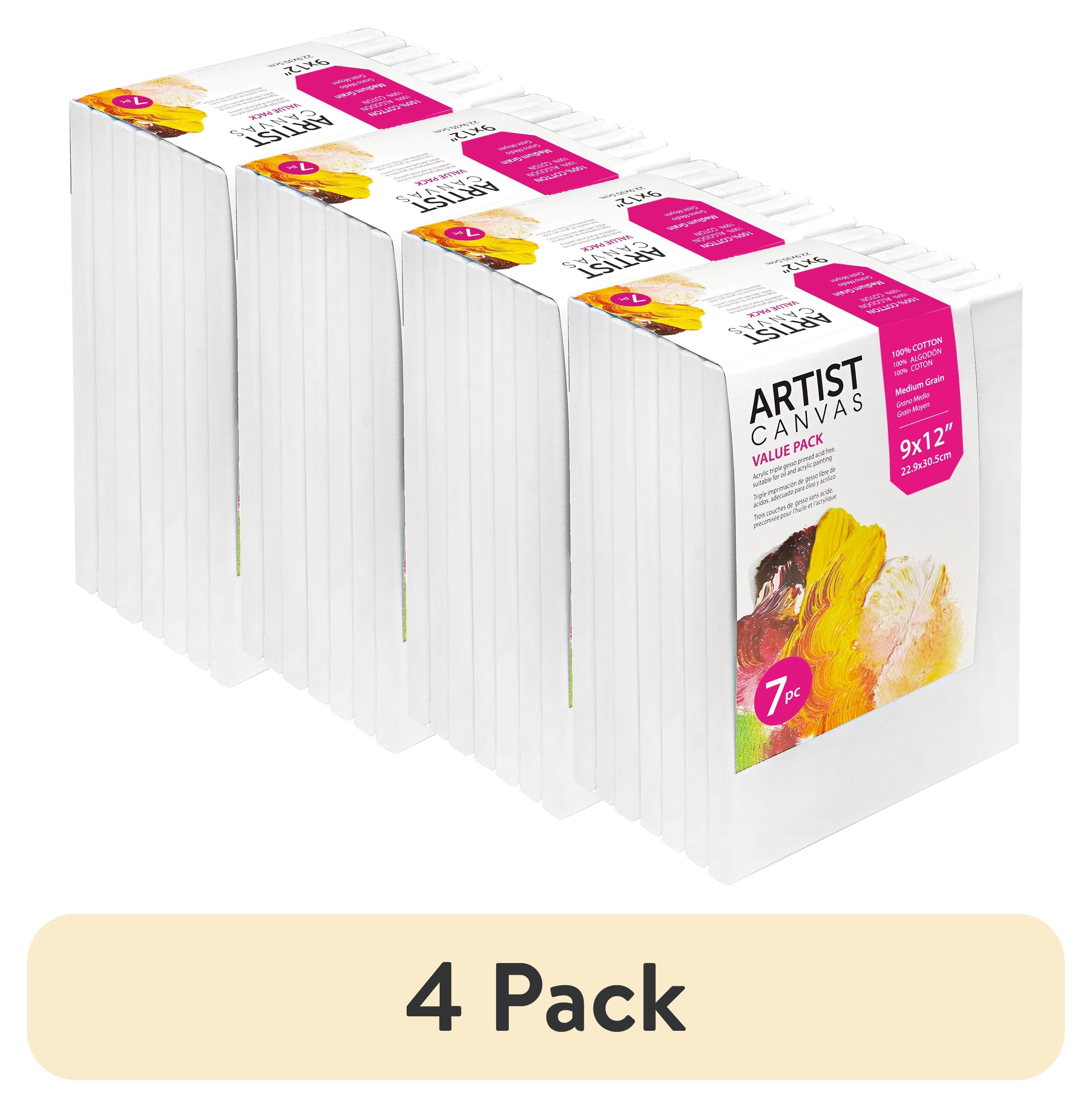 (4 pack) Studio Stretched Canvas, 9"X12", 7 Pack, 100% Cotton Acid Free, White, Academic Canvas ...