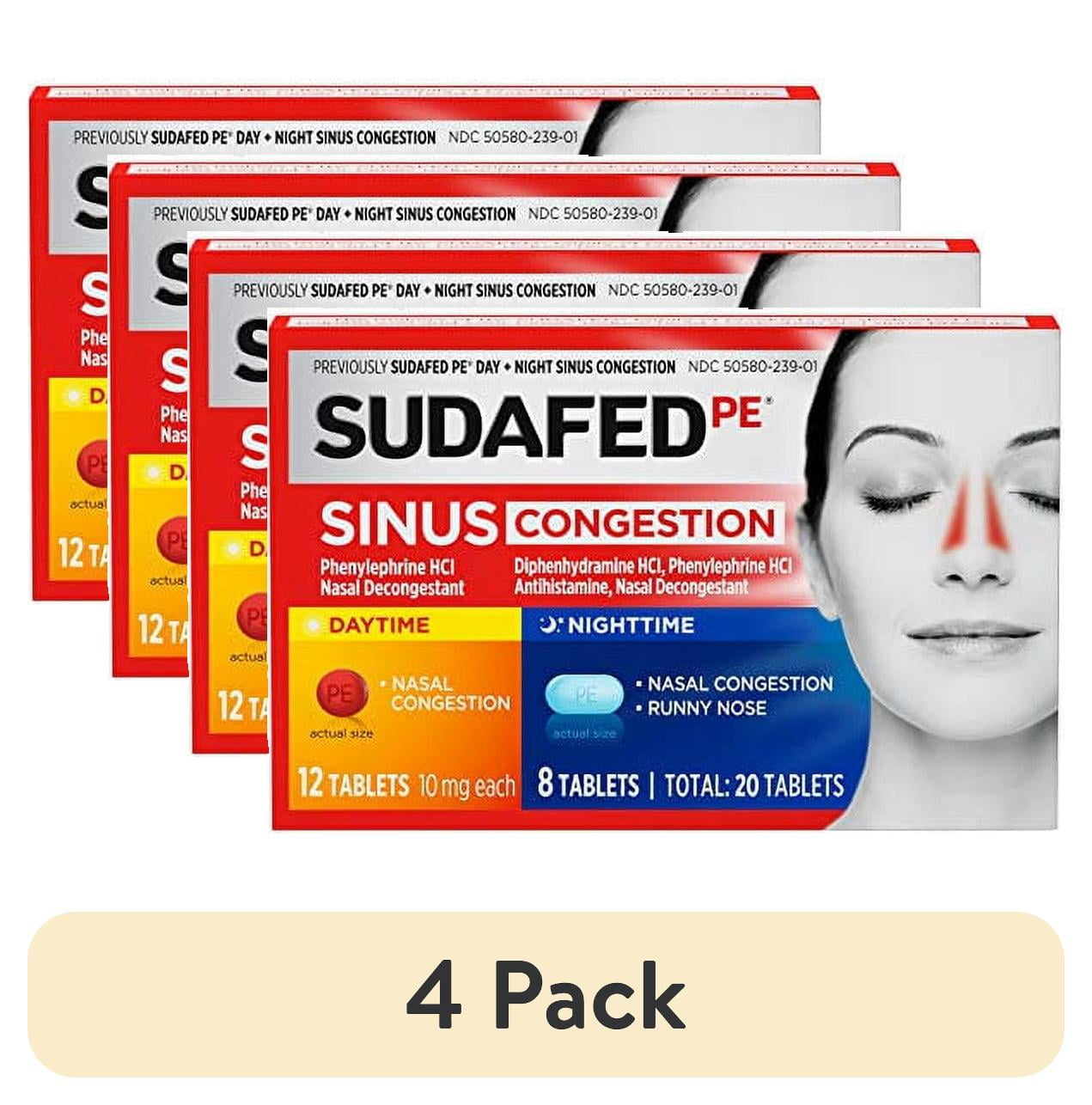 (4 pack) Sudafed PE Day and Night Sinus Pressure & Congestion Tablets ...