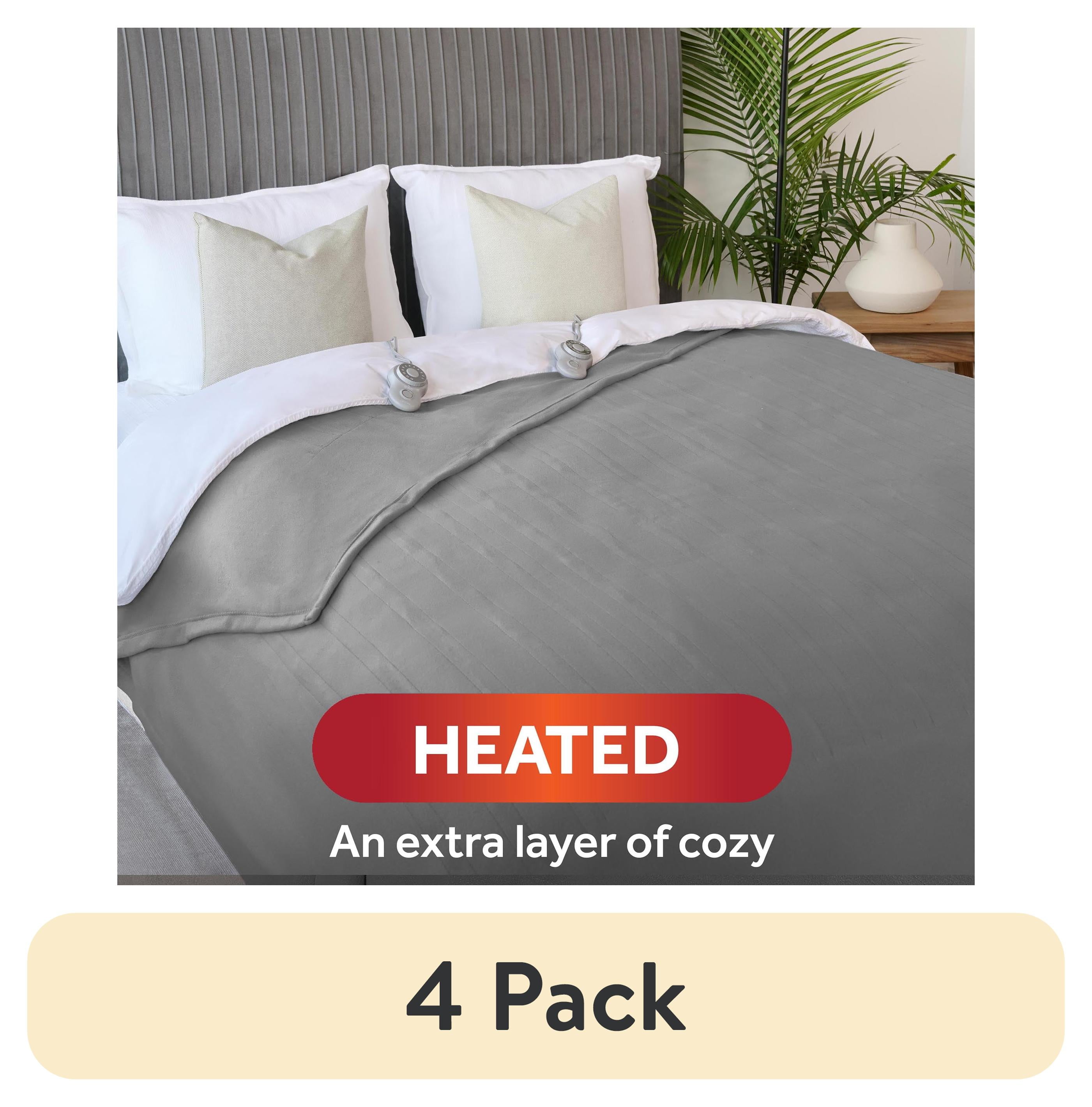 (4 pack) Sunbeam King Blanket Grey Fleece, 12 Heat Settings, 12-Hour ...