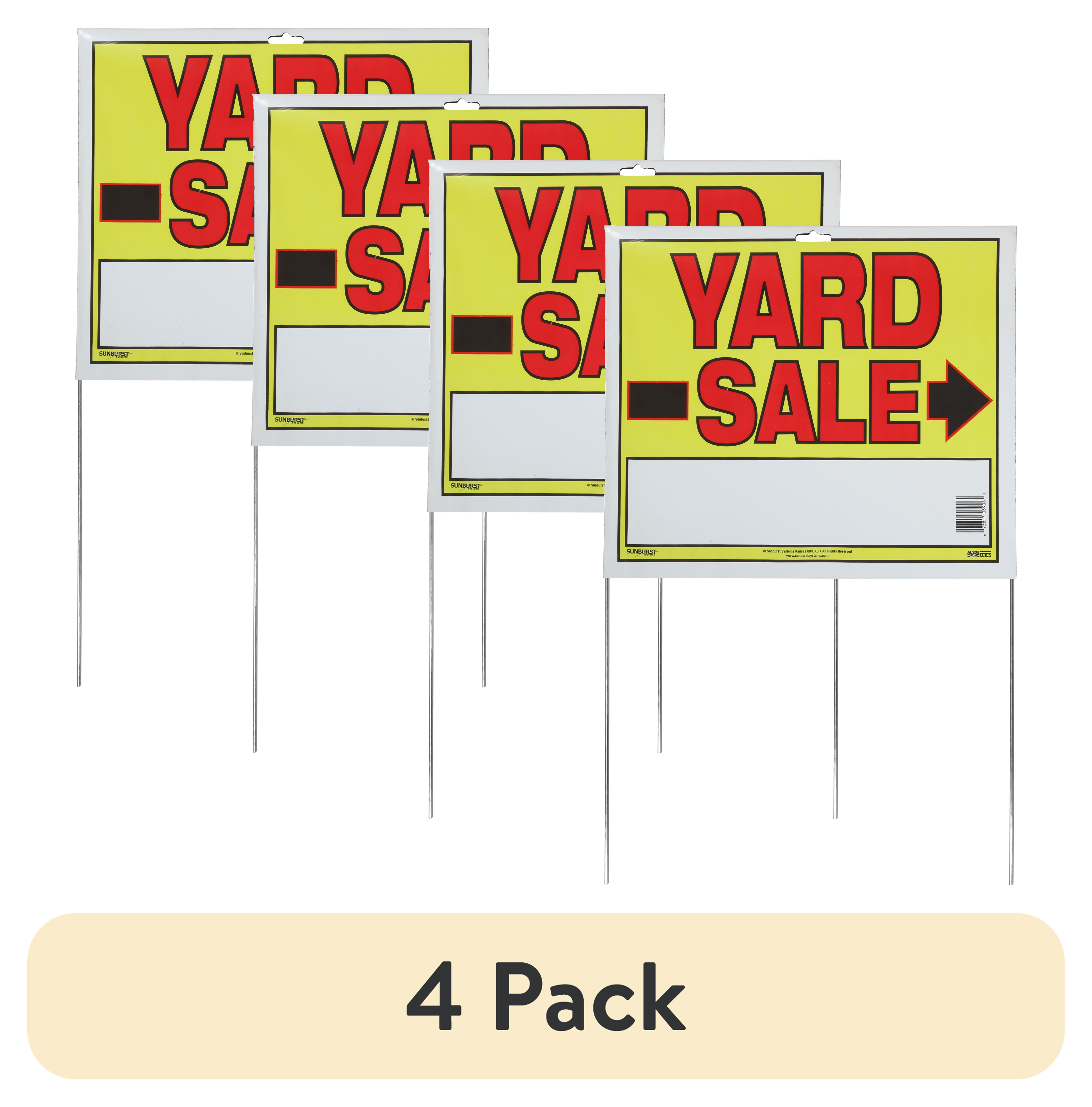 Sunburst Systems 4 Pack Garage Sale Signs with Metal U-Stake 22 x 14 ...