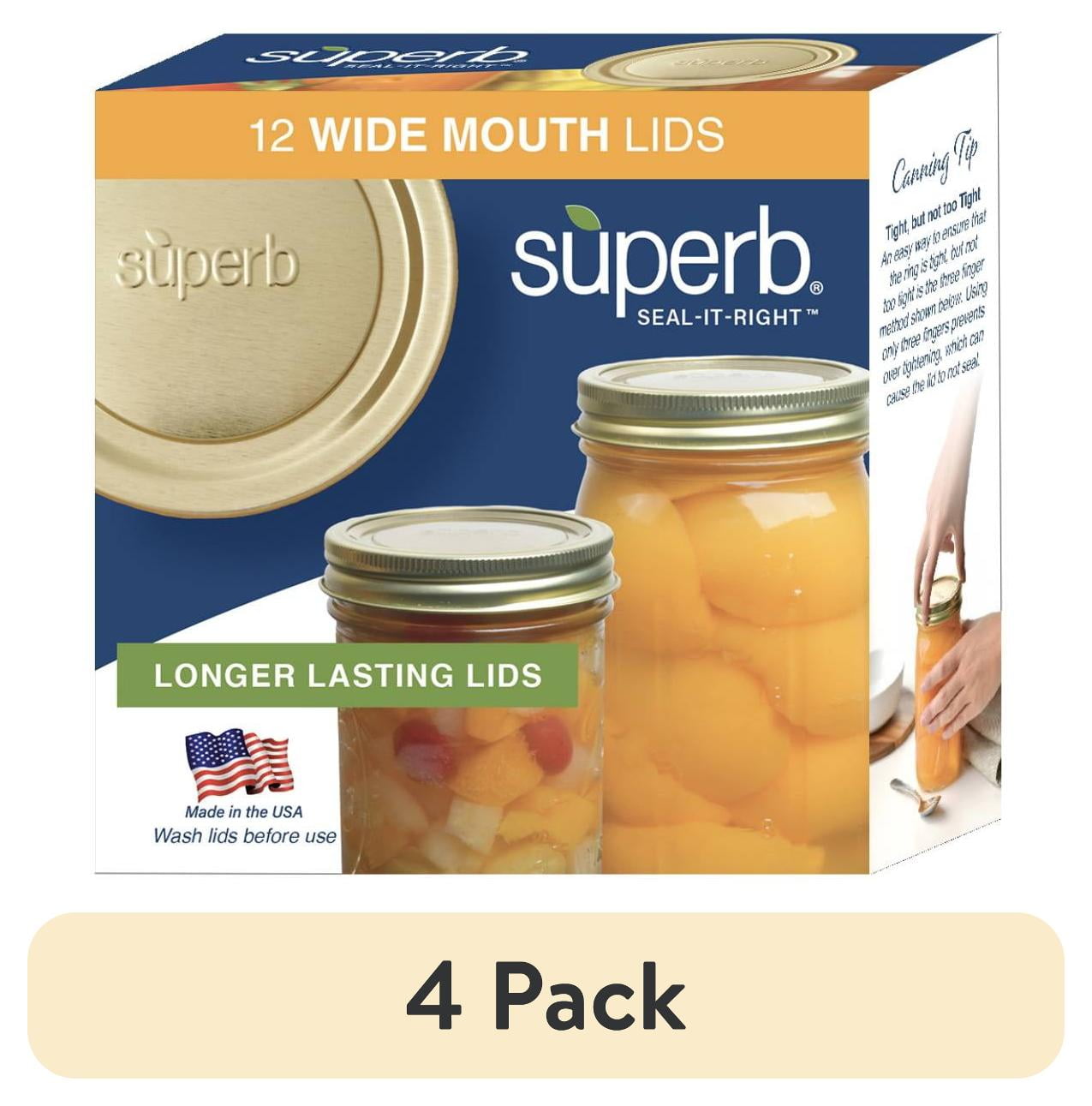 (4 pack) Superb Wide Mouth Mason Lids for Canning and Food Preservation ...