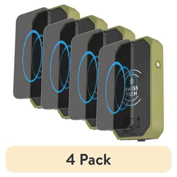 (4 pack) Swiss Tech 20000mAh Wireless Power Bank with Flashlight and ...