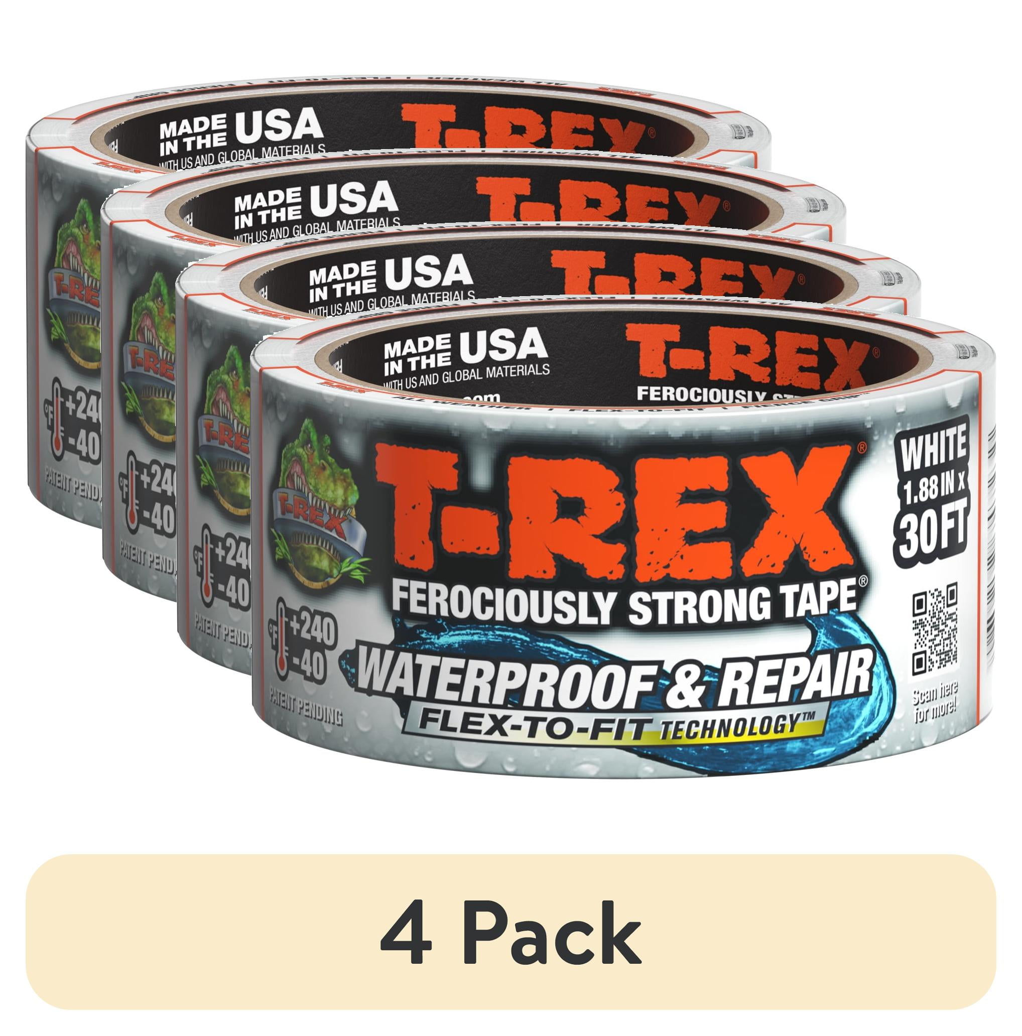 (4 pack) T-Rex Ferociously Strong White Waterproof and Repair Tape 1.88 ...