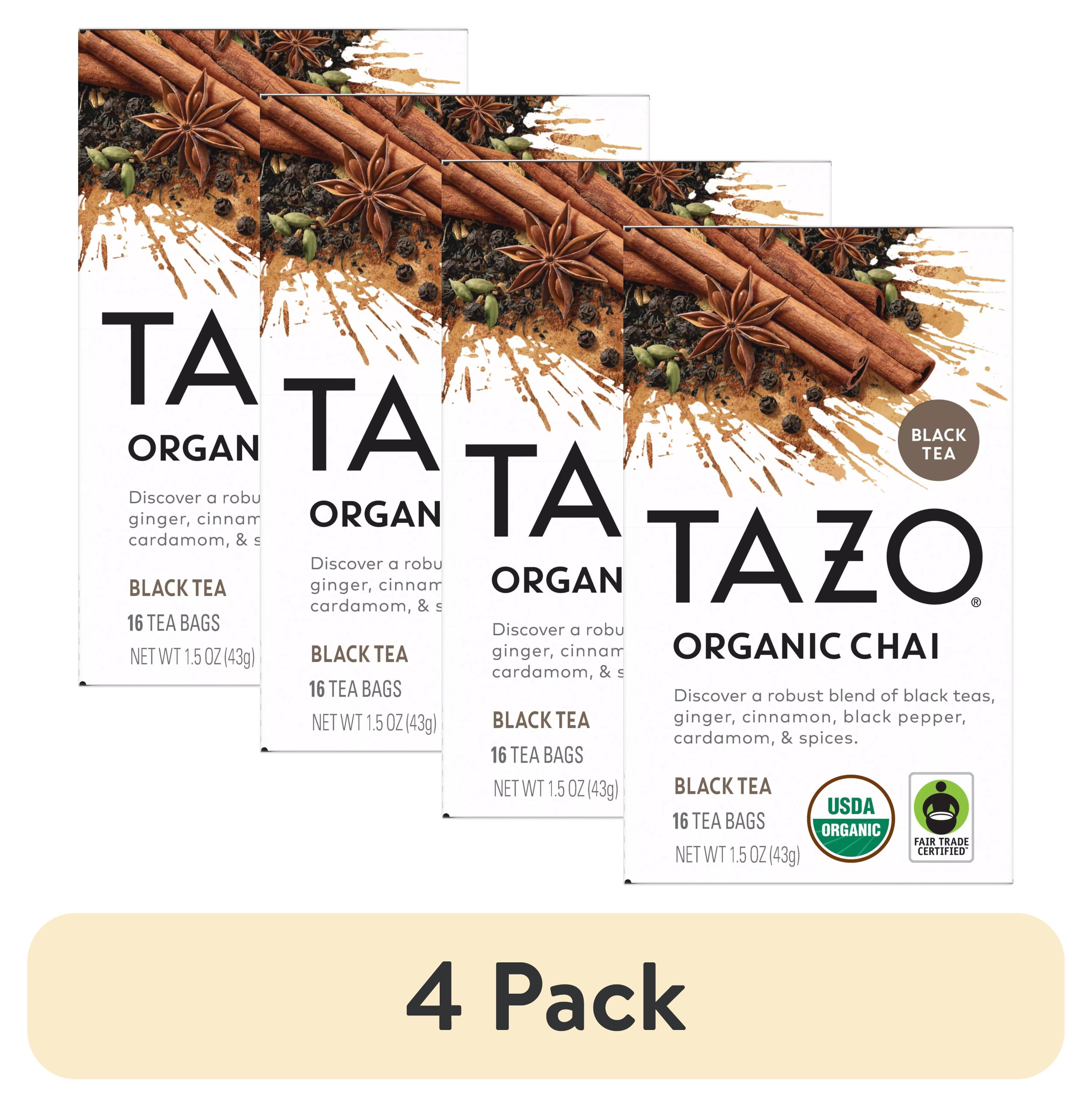 (4 pack) TAZO Organic Chai Black Tea Bags, 16ct - Walmart.com