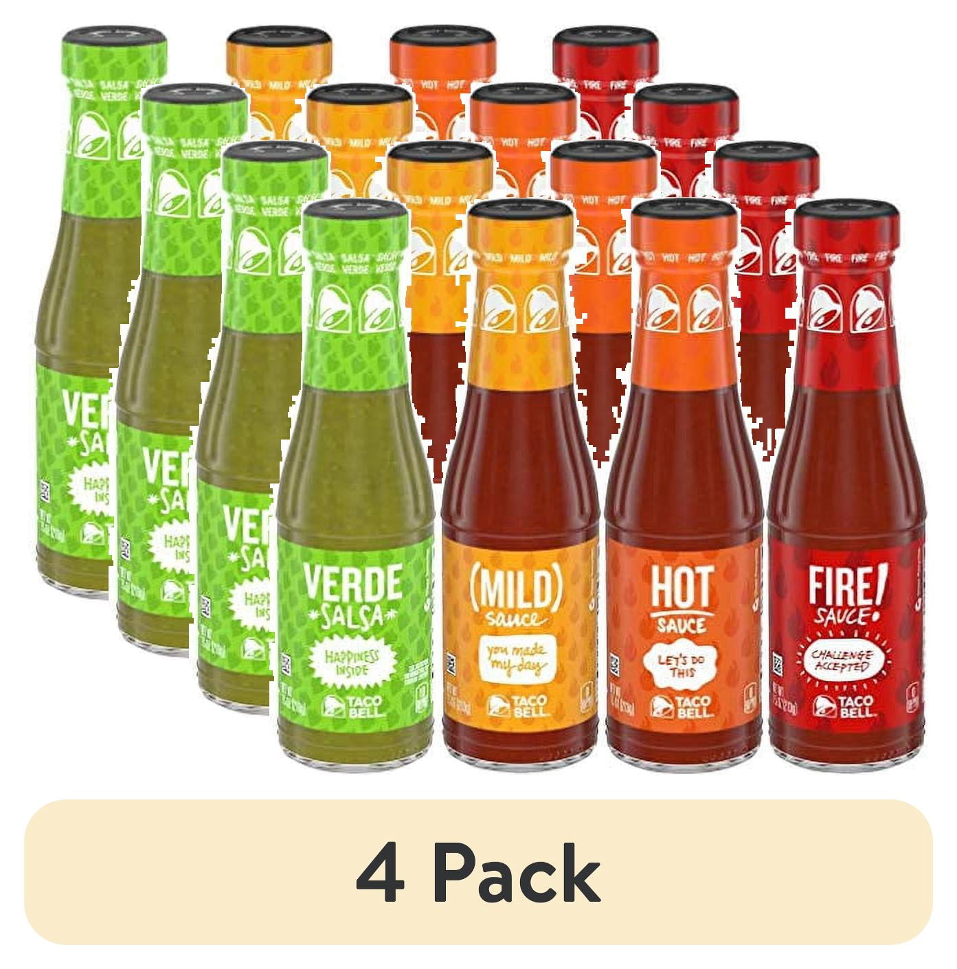 (4 pack) Taco Bell Variety Hot Sauce, Mild, Verde, Hot and Fire, 7.5 ...