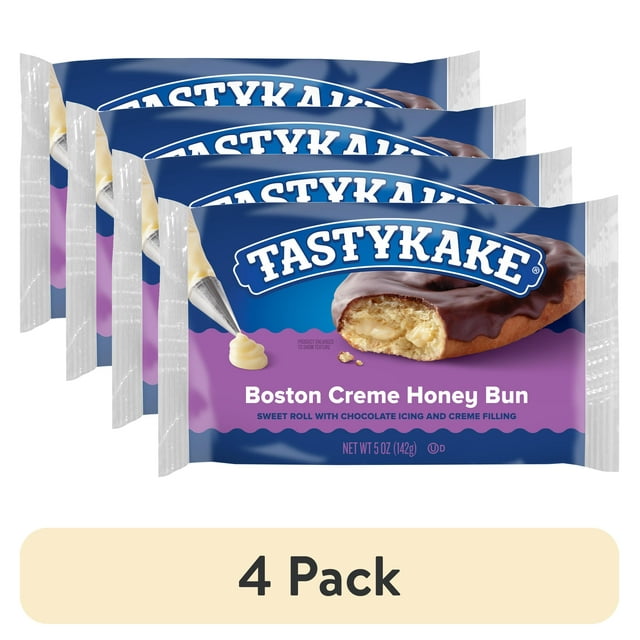 (4 pack) Tastykake Boston Creme Honey Bun, Individually Wrapped Pastry ...