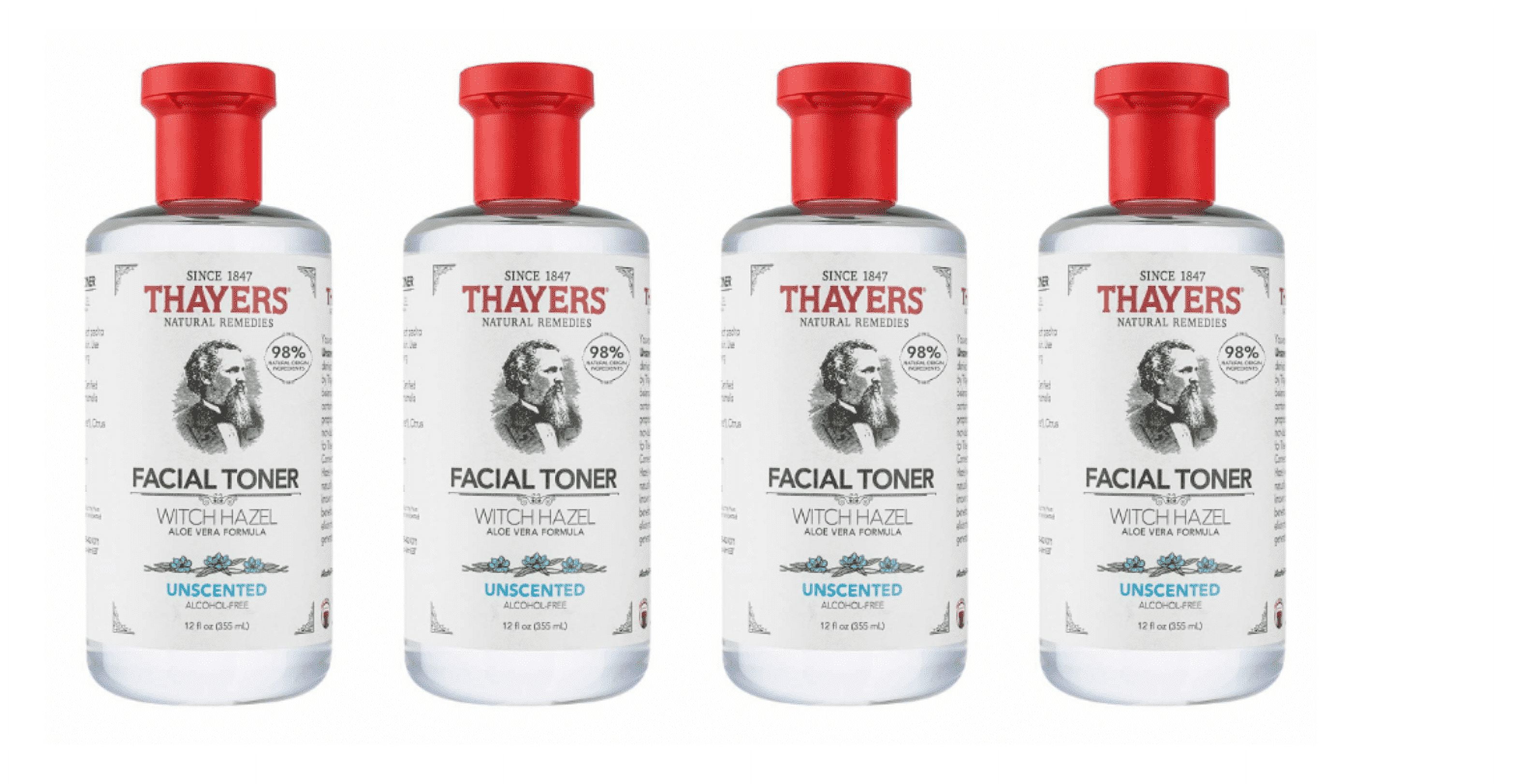 (4 pack) Thayers Witch Hazel Aloe Vera Toner, Unscented, 12 fl oz ...
