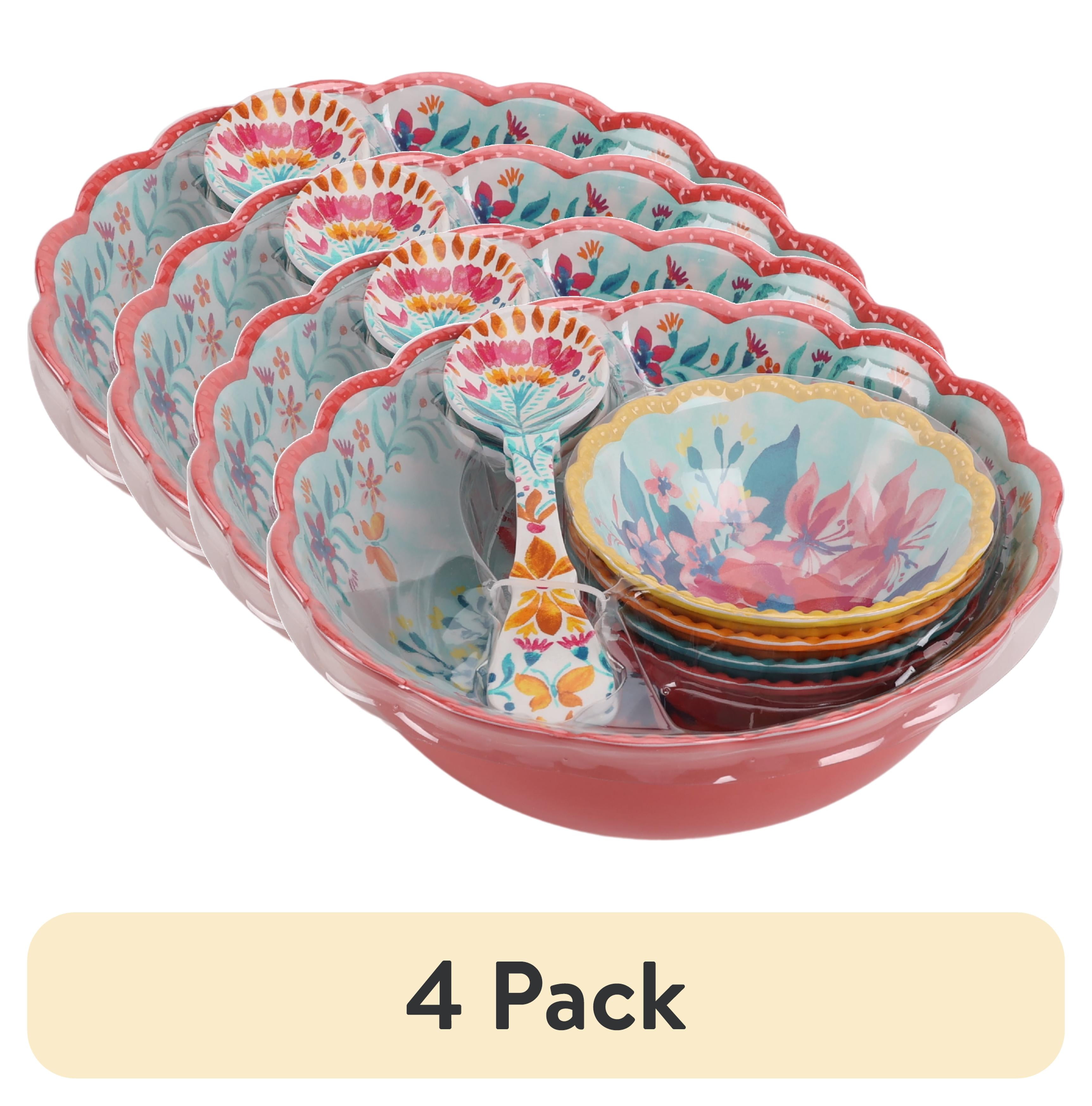 (4 pack) The Pioneer Woman Fresh Floral 7-Piece Melamine Serving Bowl ...