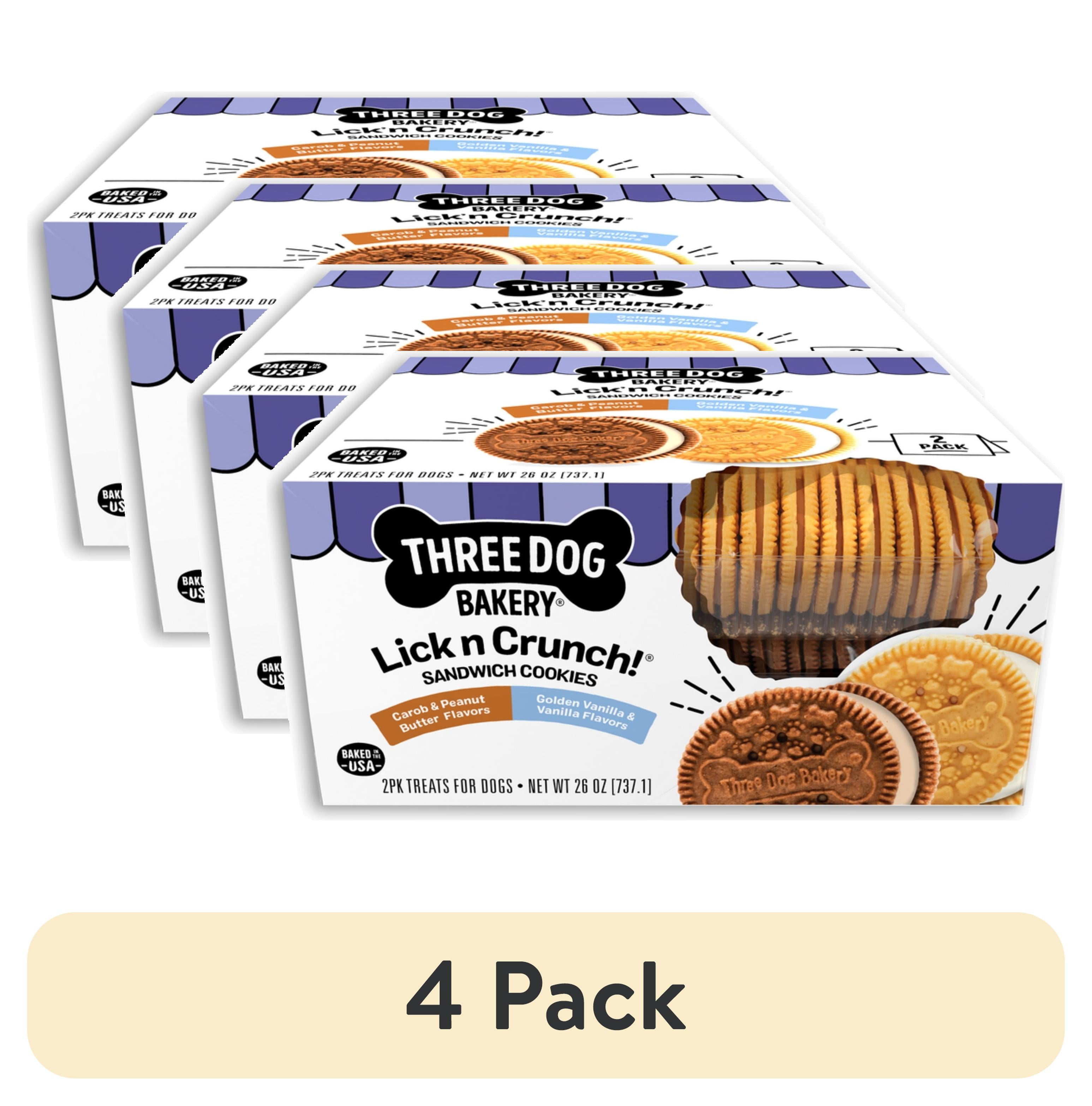 (4 pack) Three Dog Bakery Lick'n Crunch Sandwich Cookies, Carob and ...