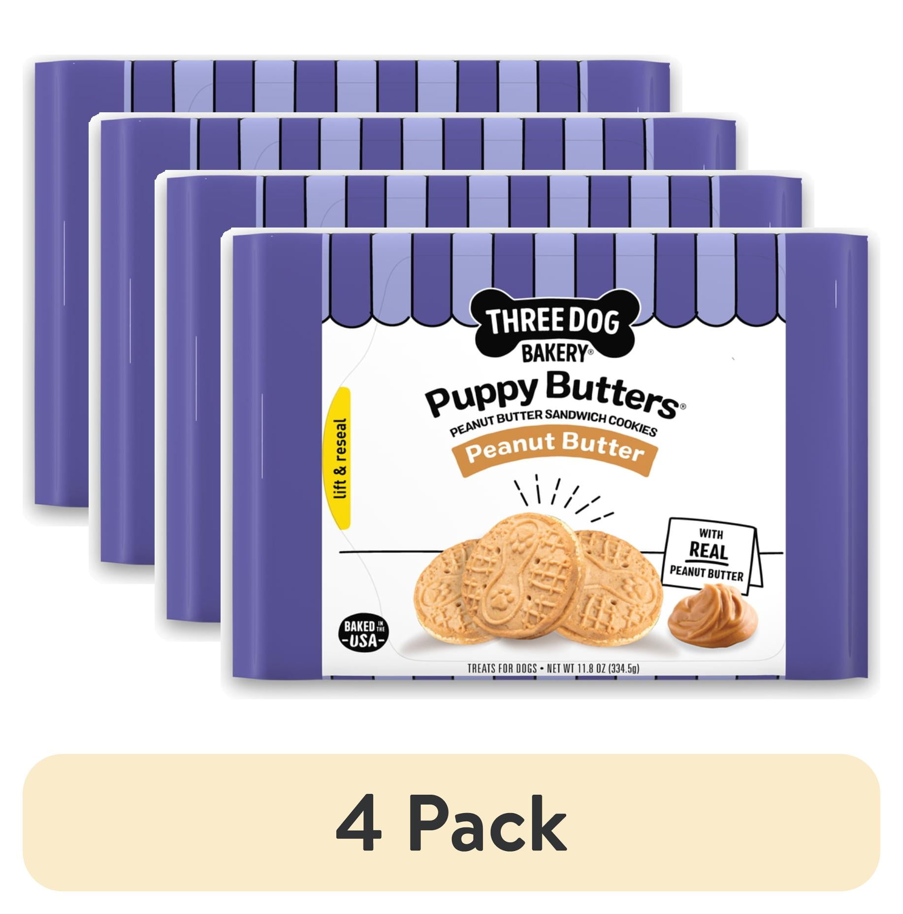 (4 pack) Three Dog Bakery Puppy Butters, Crunchy Peanut Butter Dog ...