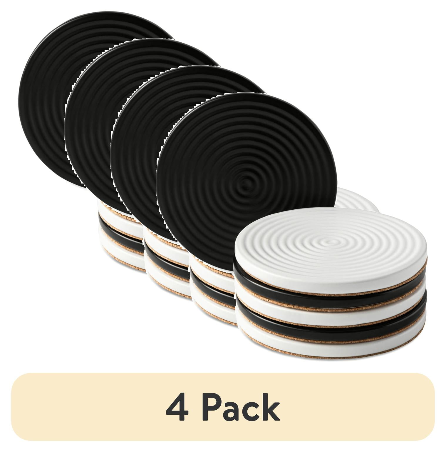 (4 pack) Thyme & Table 6 Pack Ceramic Ribbed Coaster Set, Black ...